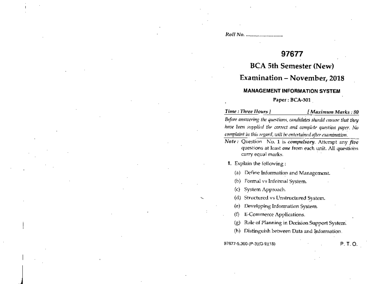 MIS(5th)Dec2018 - notes - BCA-1003 Computer Skills - Studocu
