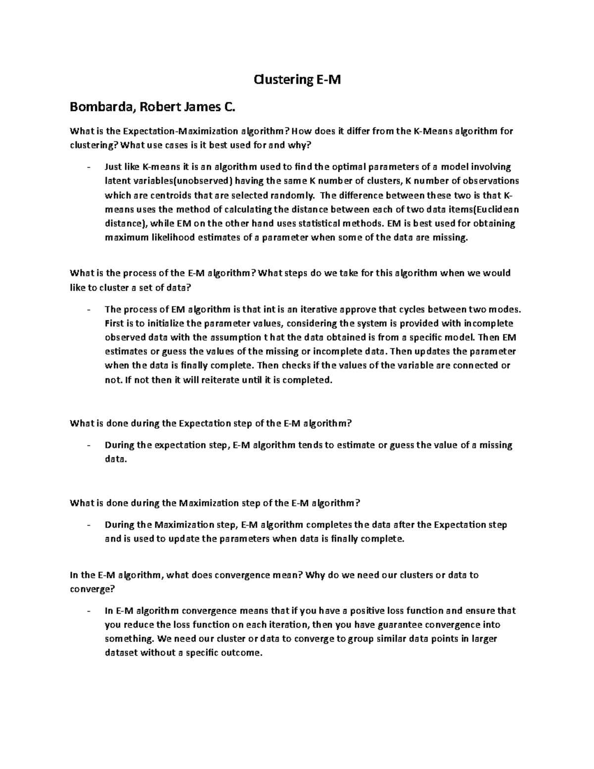 Clustering Em Cda8 Project Activity Clustering E M Bombarda Robert James C What Is The