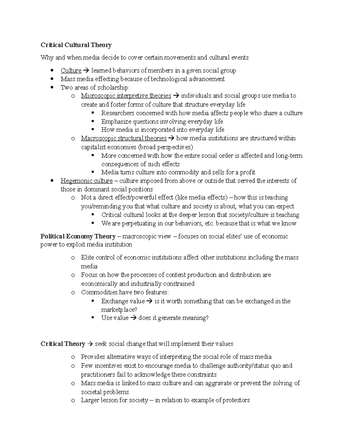 Class Notes 2 - Critical Cultural Theory Why and when media decide to ...