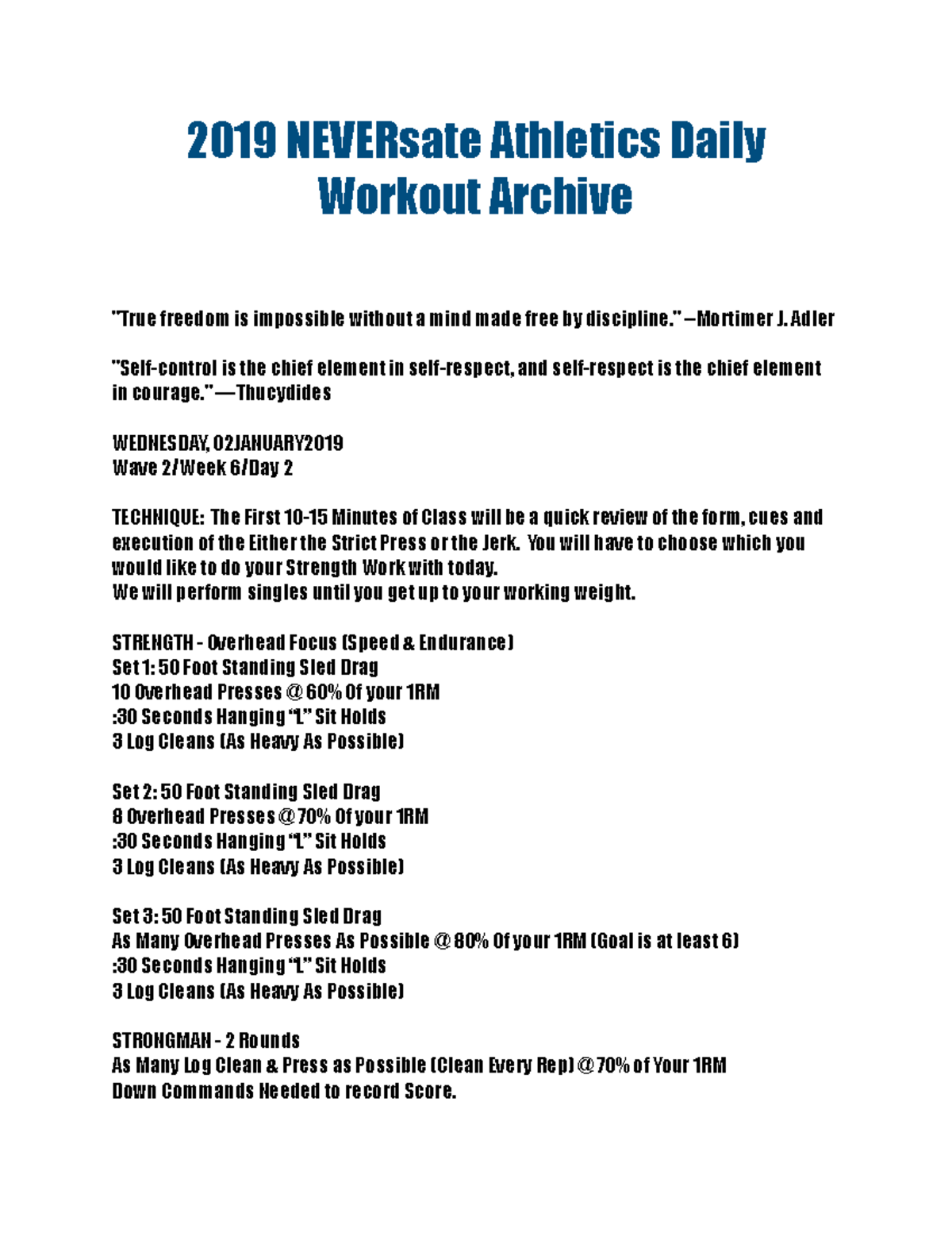 2019 + Neversate+Daily+Workout+Archives - 2019 NEVERsate Athletics ...