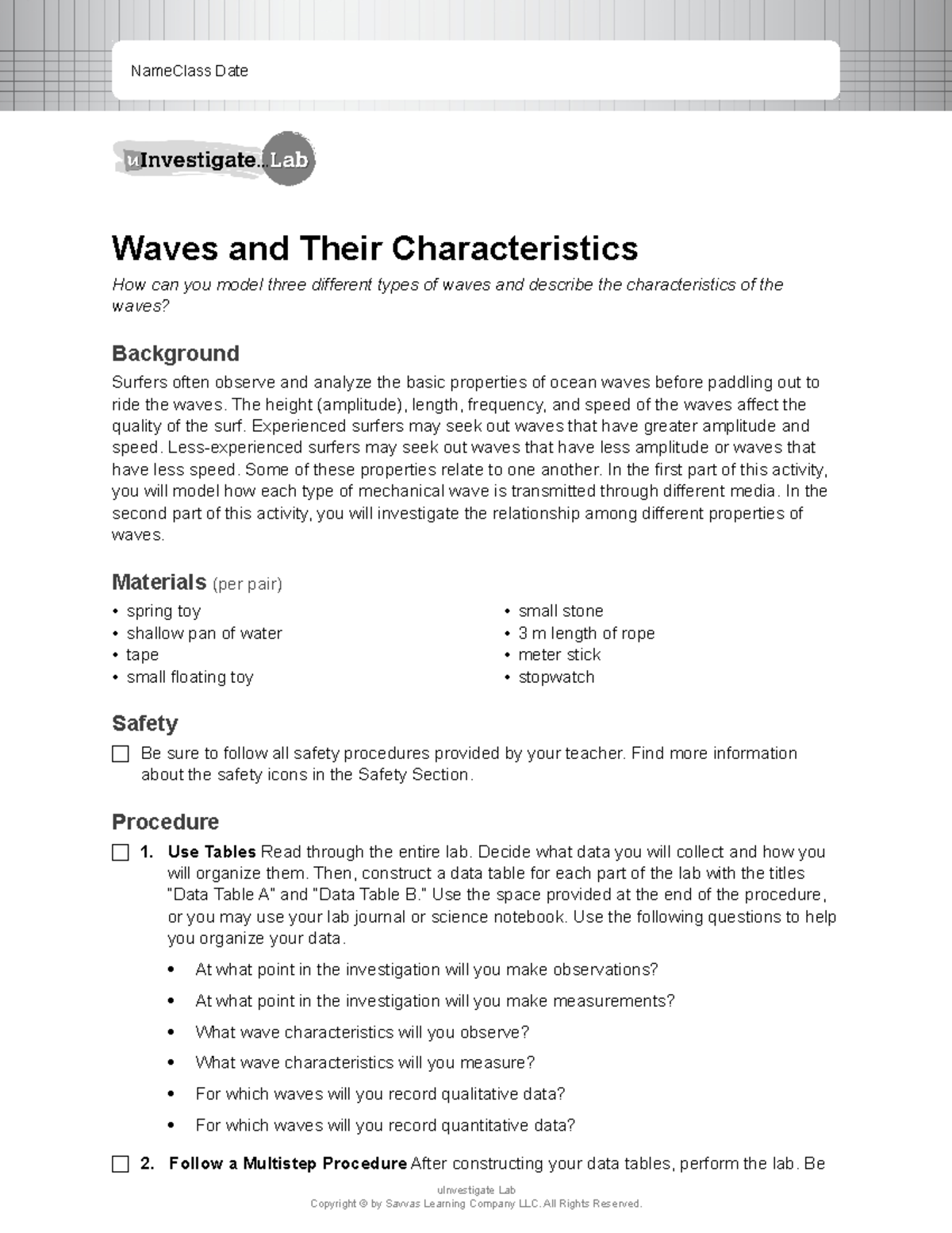 - MGPS WE u Investigate Lab Wave Characteristics - Waves and Their ...