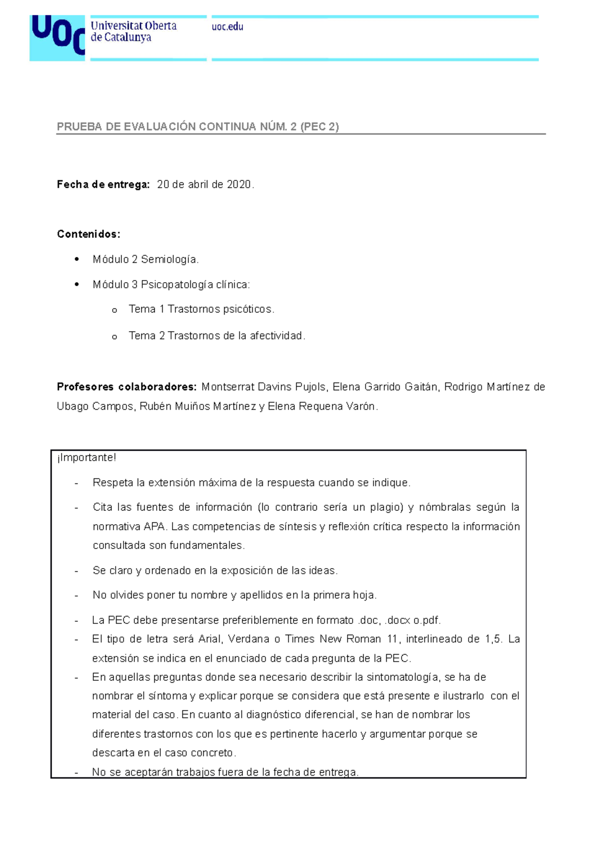 PEC 2 - test - PRUEBA DE EVALUACIÓN CONTINUA NÚM. 2 (PEC 2) Fecha de ...