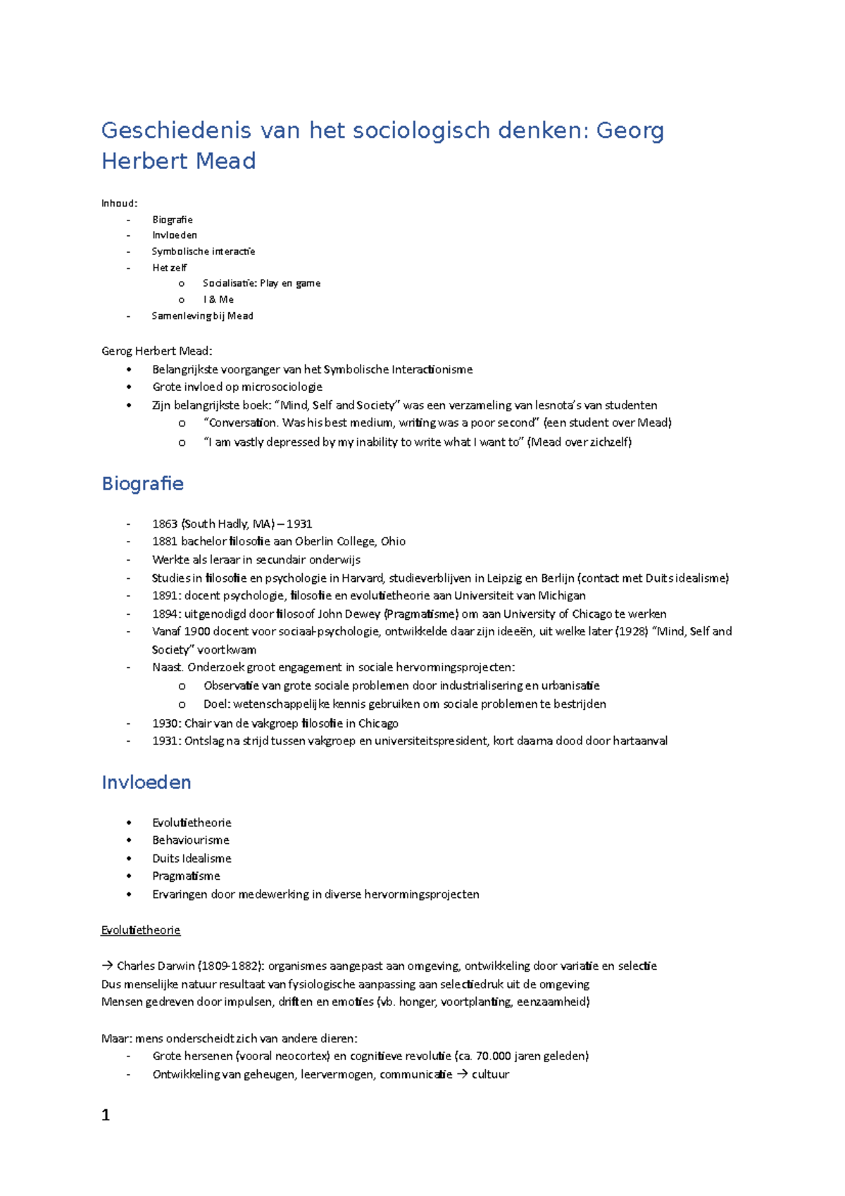 Mead - de sociale pyschologie. - Geschiedenis van het sociologisch ...