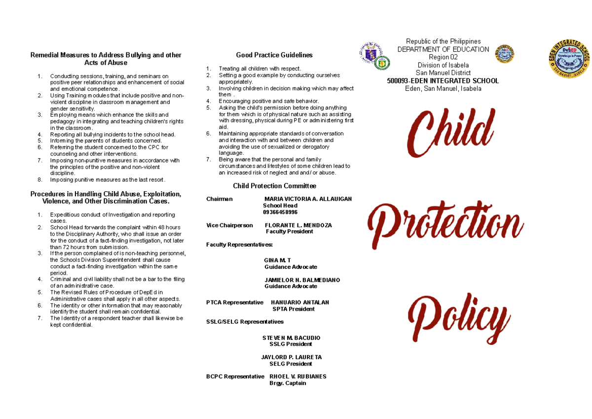 Child Protection Policy (CPP) - Remedial Measures to Address Bullying ...