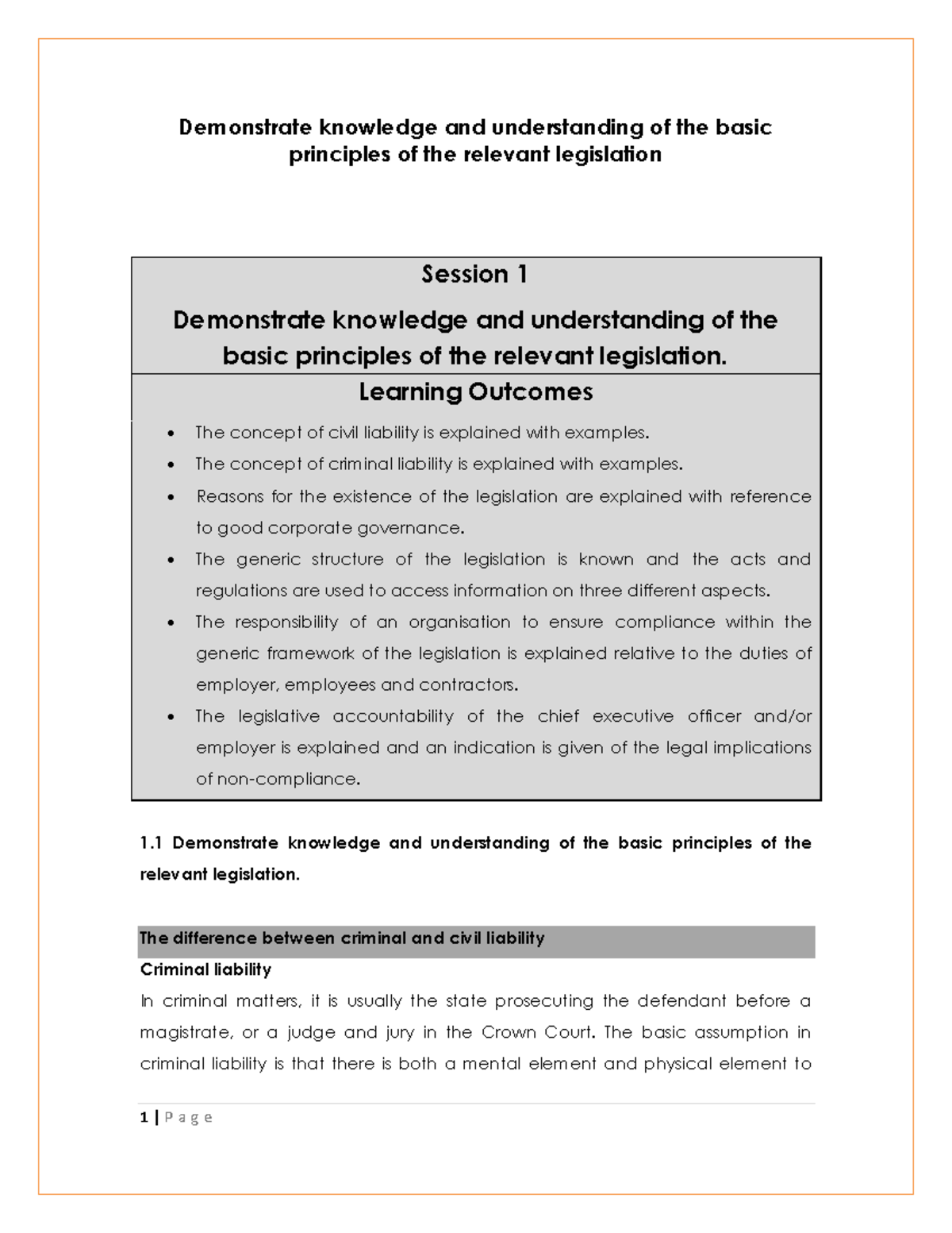 Demonstrate knowledge and understanding of the basic principles of the ...