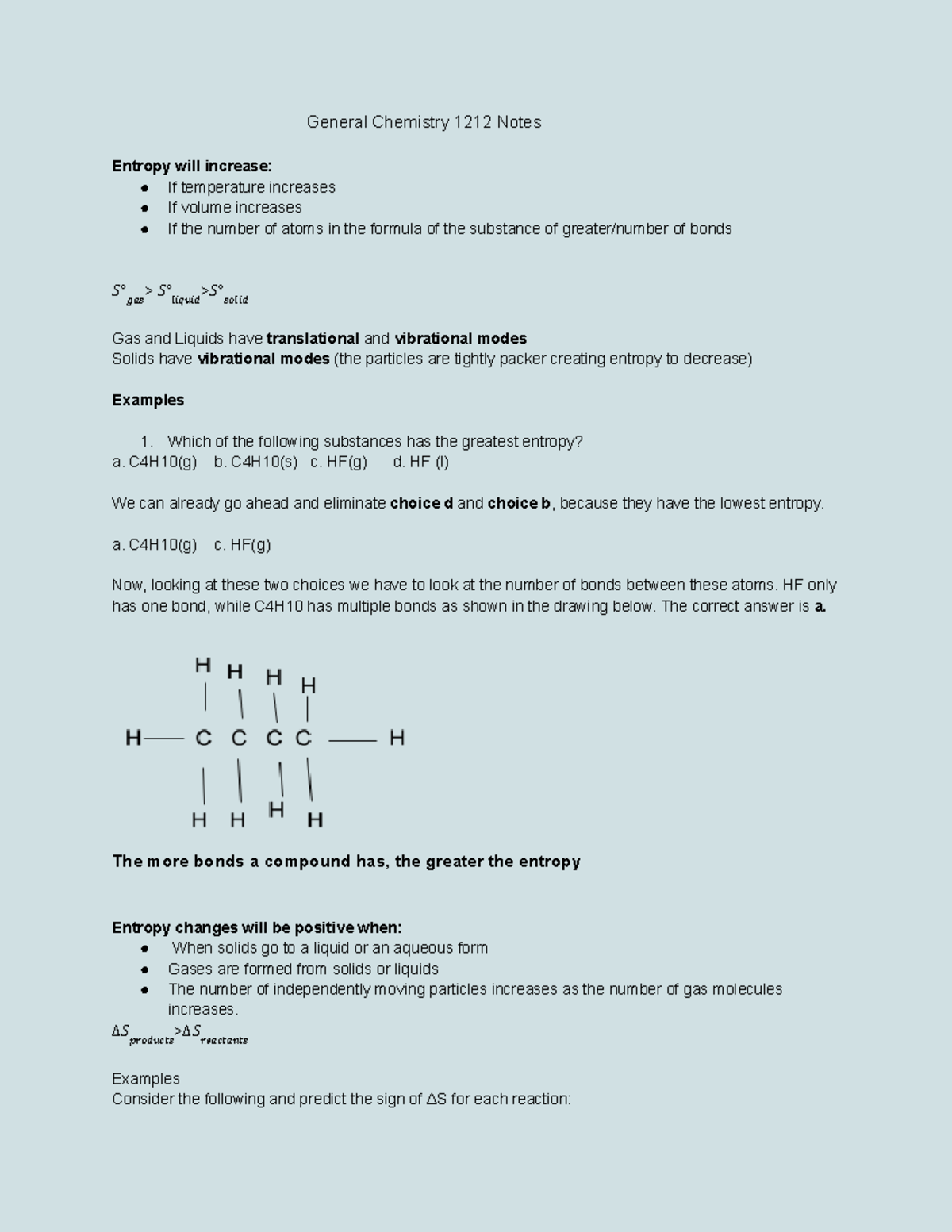 General Chemistry 1212 Notes #2 - General Chemistry 1212 Notes Entropy ...