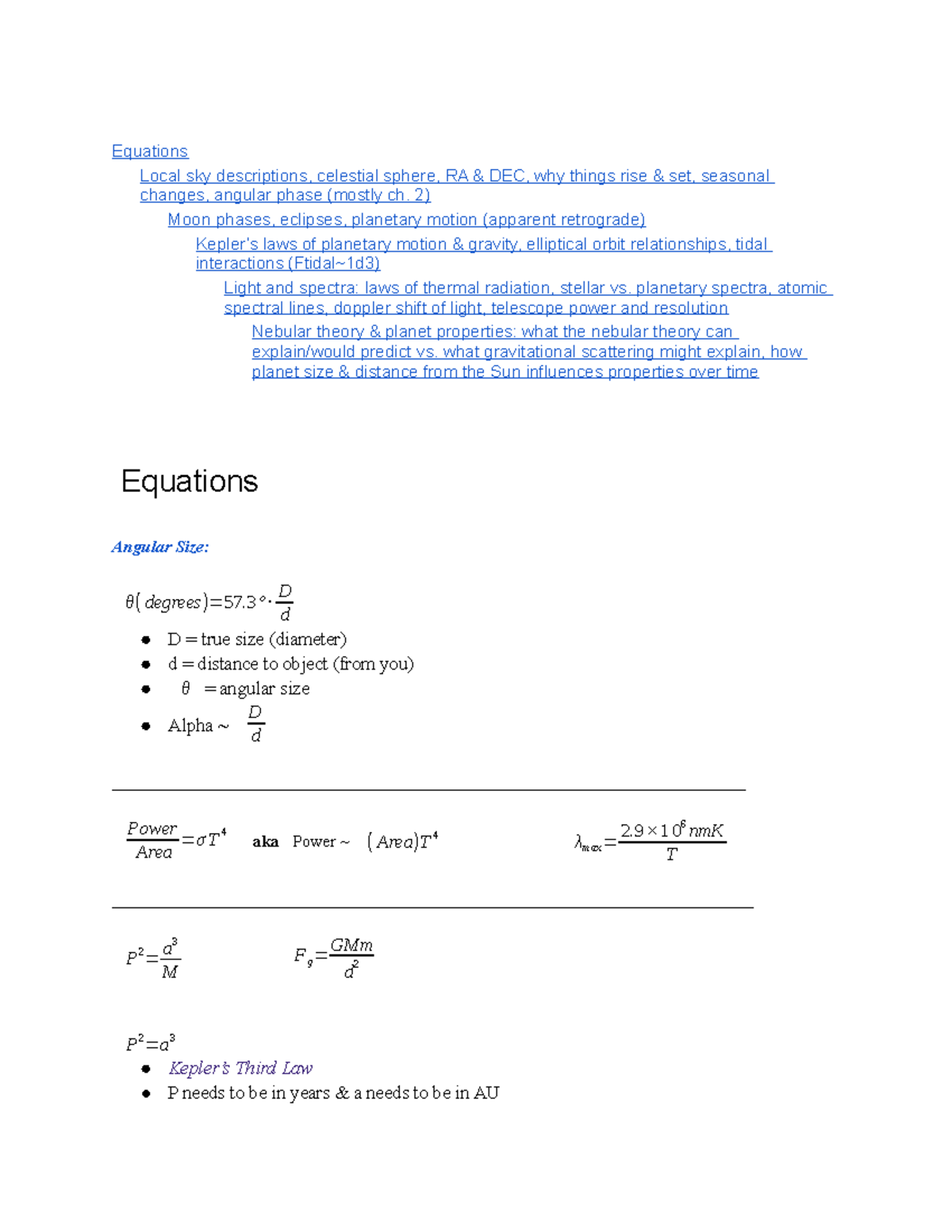 astronomy study guide unit 1 - Equations Local sky descriptions ...