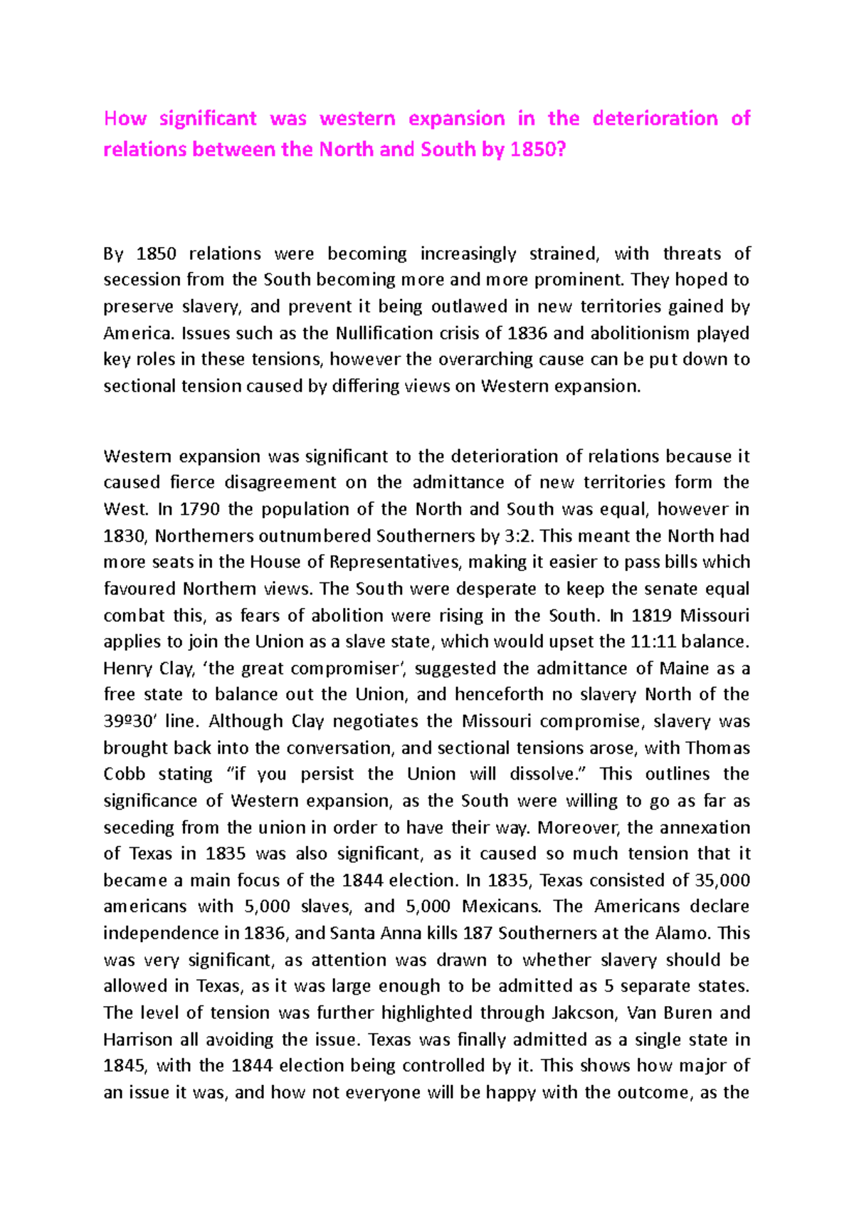 How significant was western expansion in the deterioration of relations ...