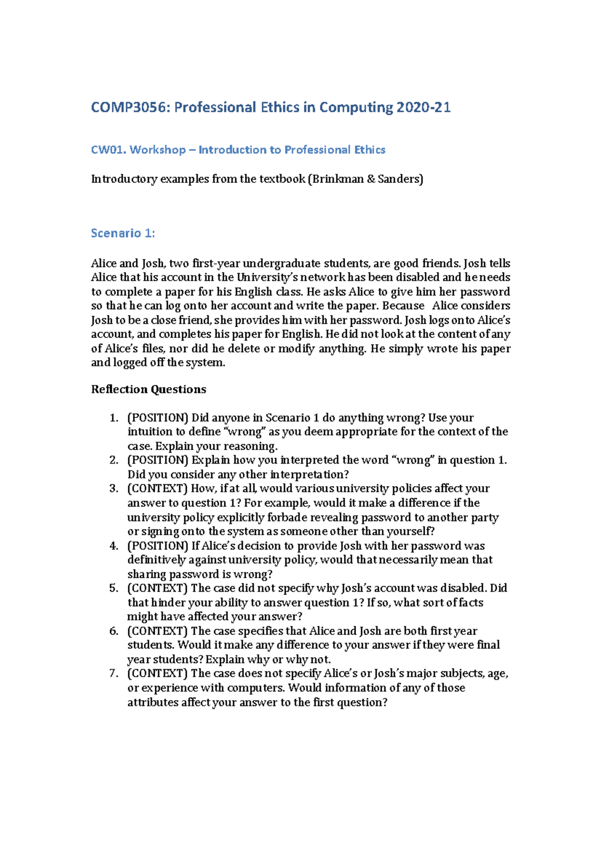 01 - ppt - COMP3056: Professional Ethics in Computing 20 20 - CW01 ...