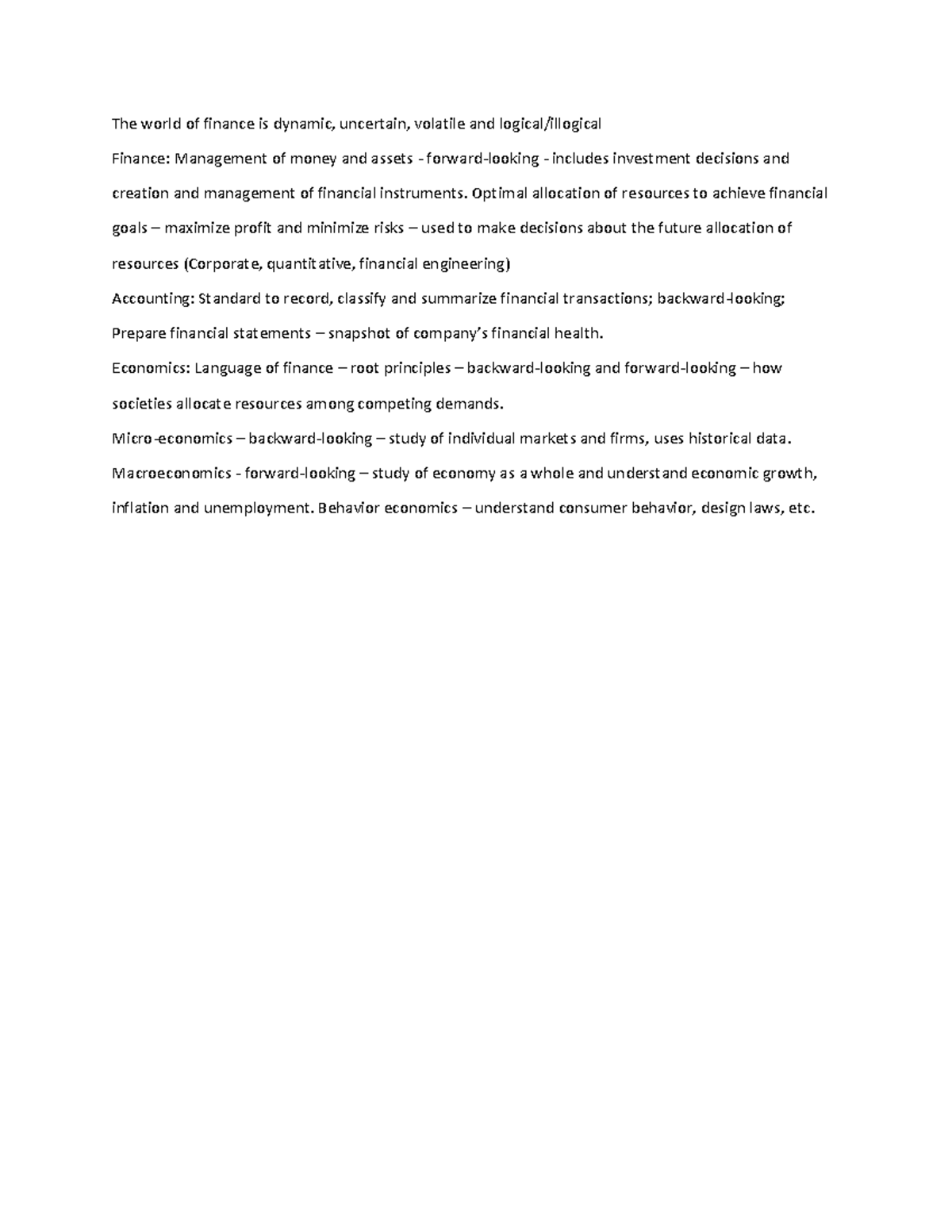 Mt5011 - NOtes - The world of finance is dynamic, uncertain, volatile ...