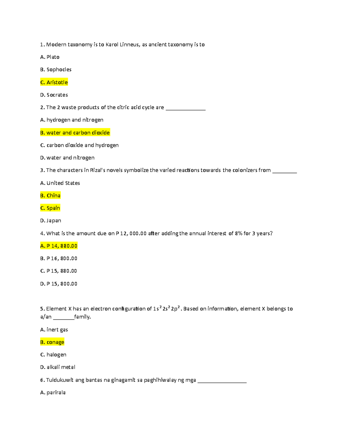 Gen Ed 2022 june - LET Questions - Modern taxonomy is to Karol Linneus ...