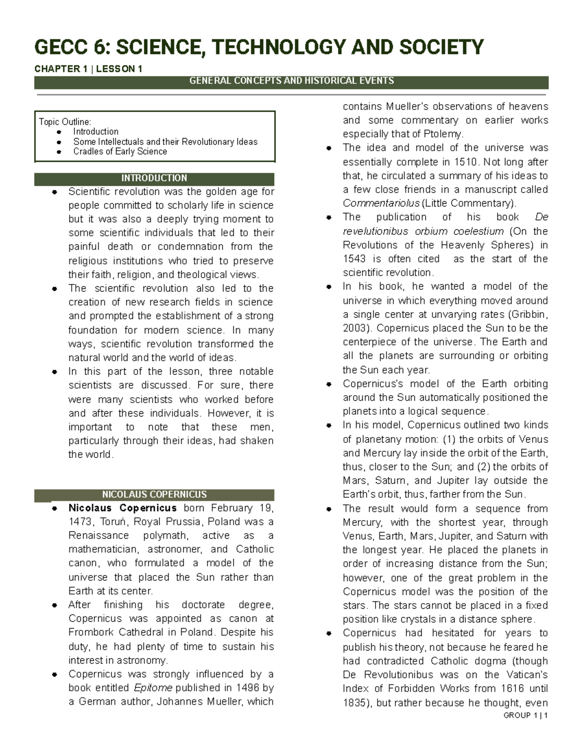 Group 1- Trans Notes - GECC 6: SCIENCE, TECHNOLOGY AND SOCIETY CHAPTER ...