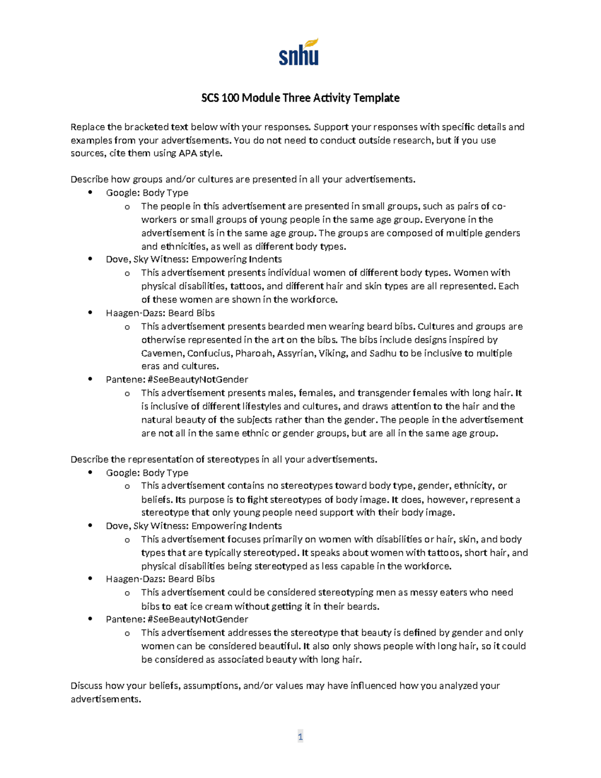 SCS 100 Module Three Activity - Support your responses with specific ...