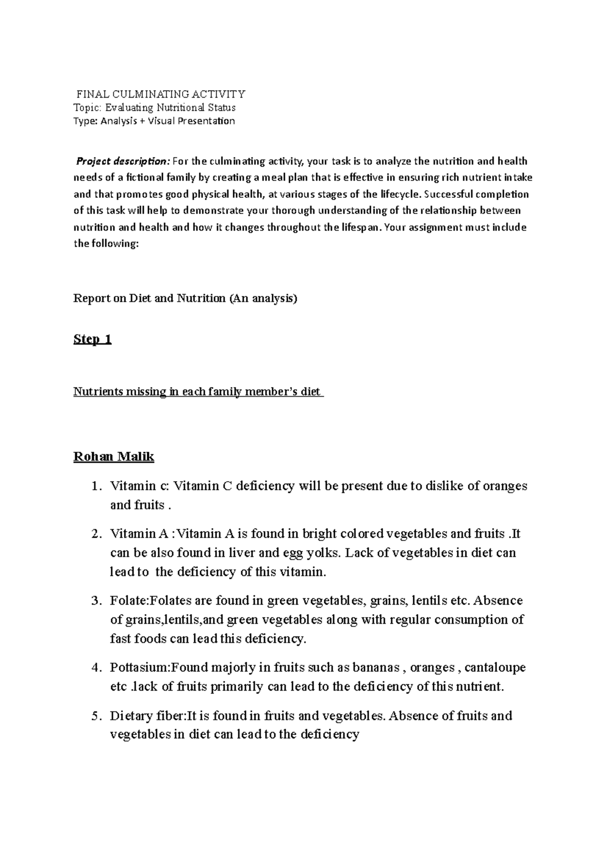 Assignmt 4 - Report on Diet and Nutrition (An analysis),FINAL ...