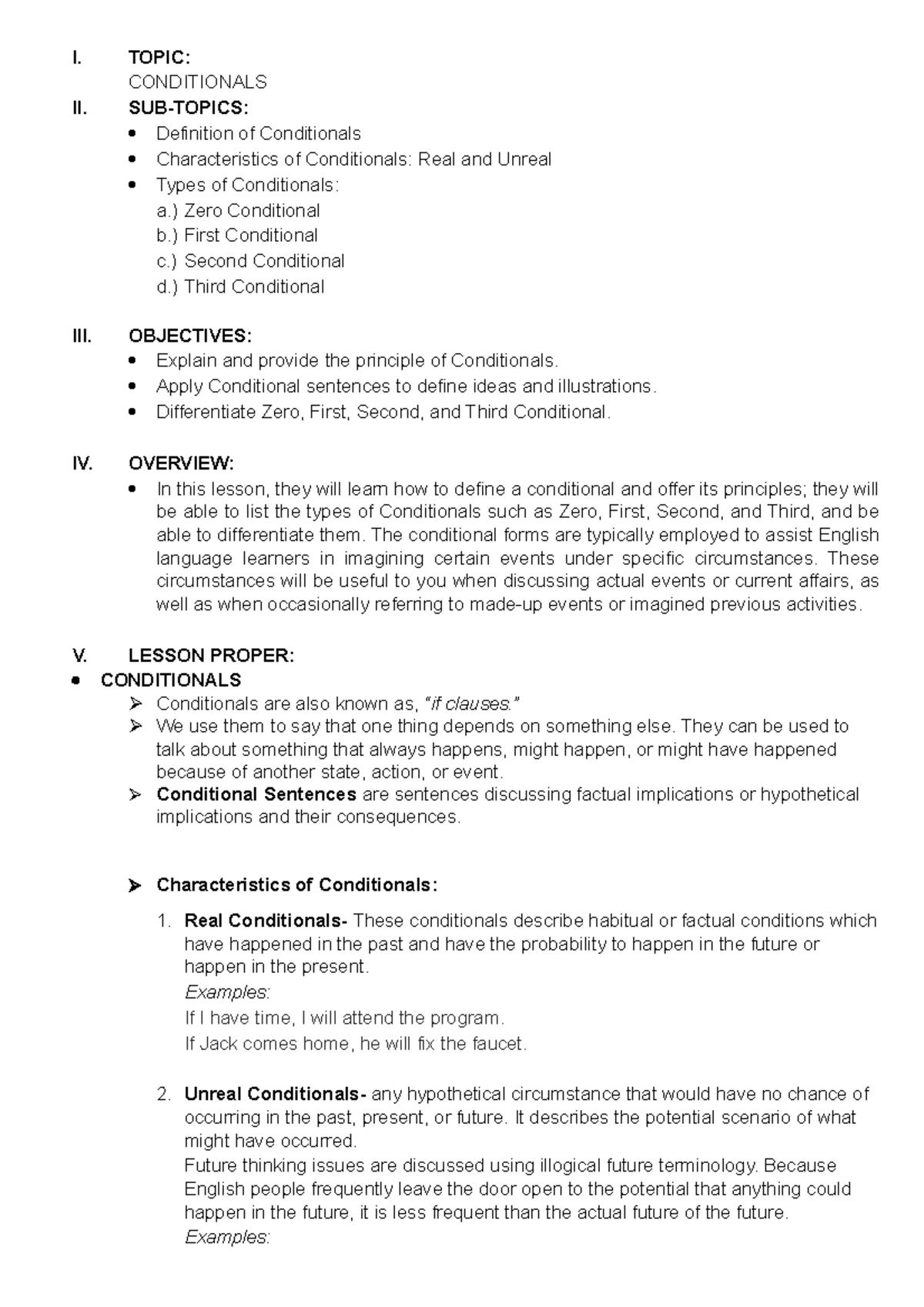 Conditionals - This contains materials for the course EL 100. - I ...