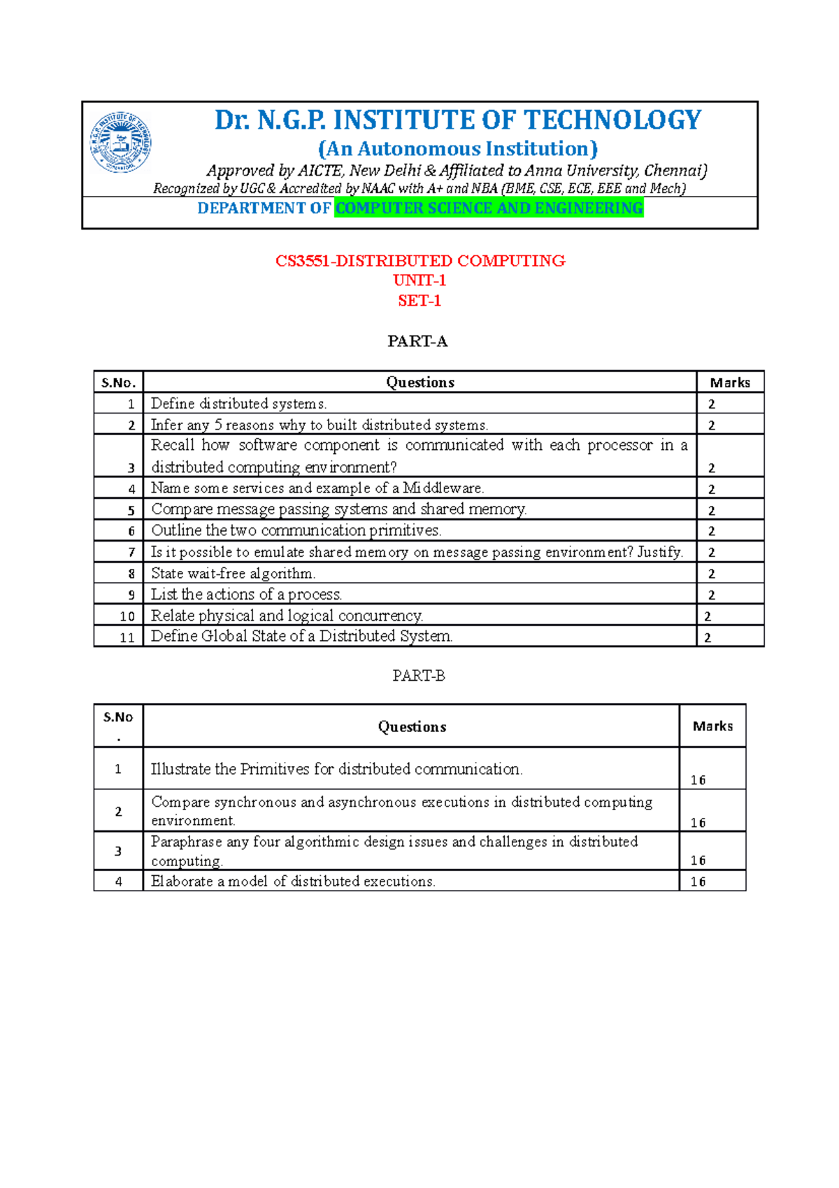 Cs3551 Dc Unit 1 Qb Important Questions Dr N G Institute Of Technology An Autonomous