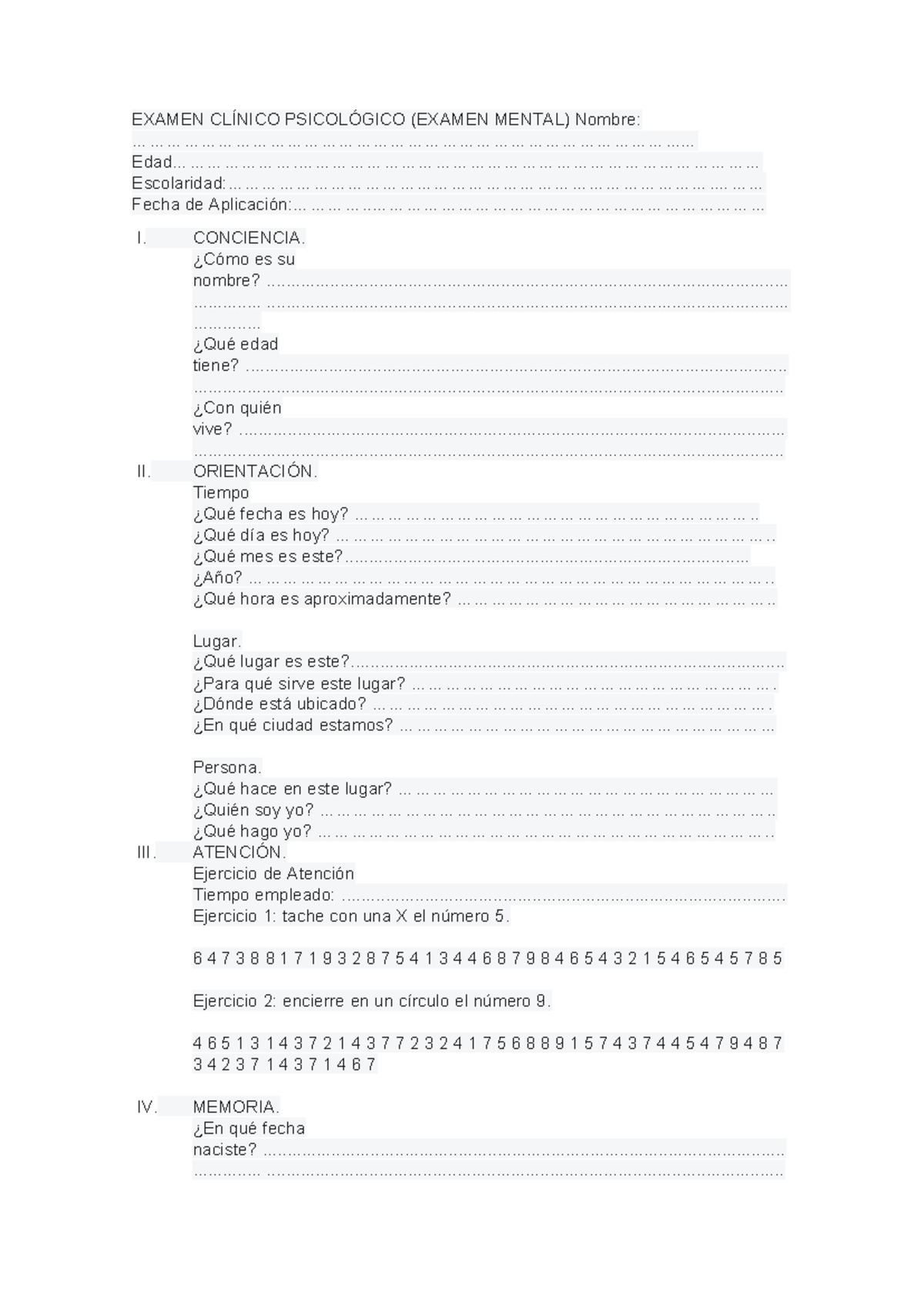 Examen Clínico Psicológico - EXAMEN CLÍNICO PSICOLÓGICO (EXAMEN MENTAL ...