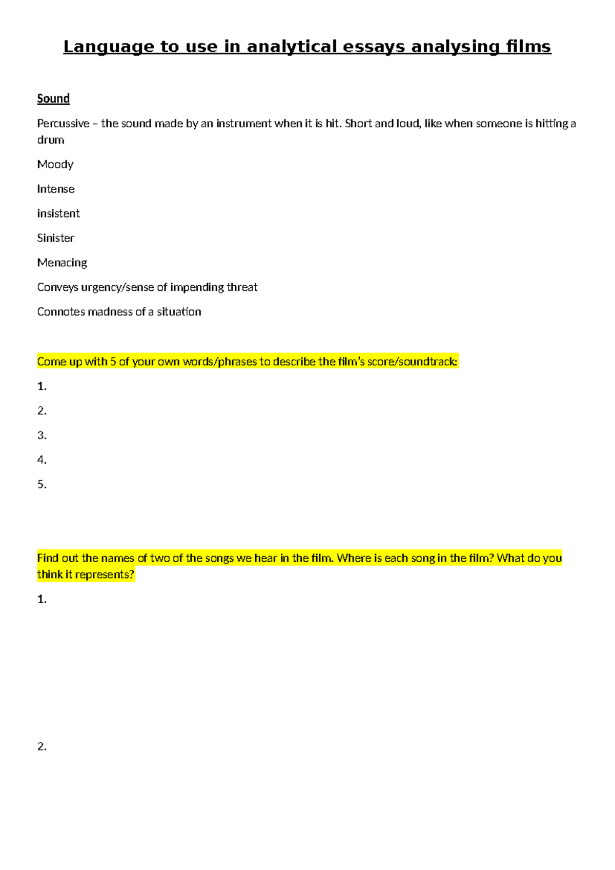 Language to use in analytical essays analysing films - Language to use ...