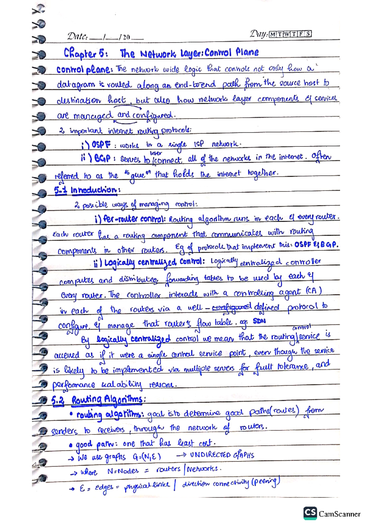 CN Ch 5 Summary - Notes - Date: Day: MTWTFS Chapter 5: The Network ...