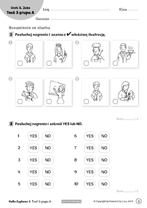 Hello explorer 3 test semestralny 1-1 - ####### Imię Klasa ...