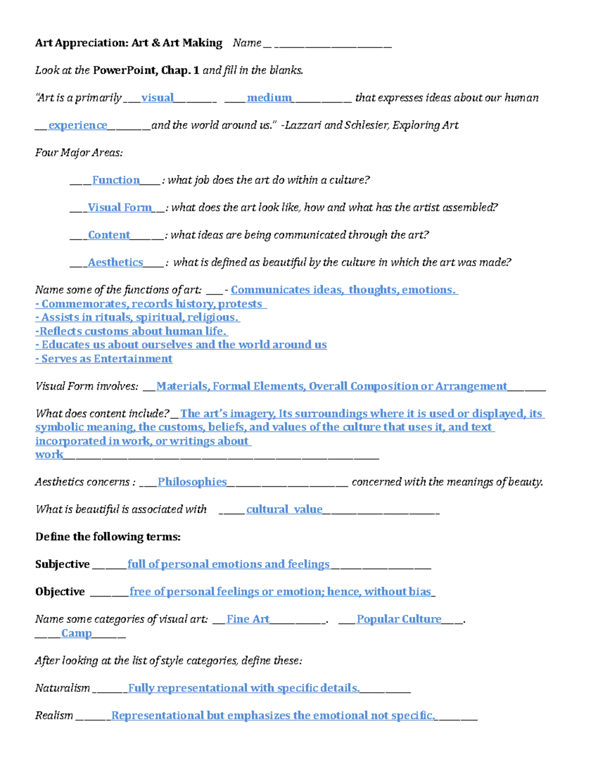 Art Appreciation Notes Chap. 1 - Art Appreciation: Art & Art Making ...