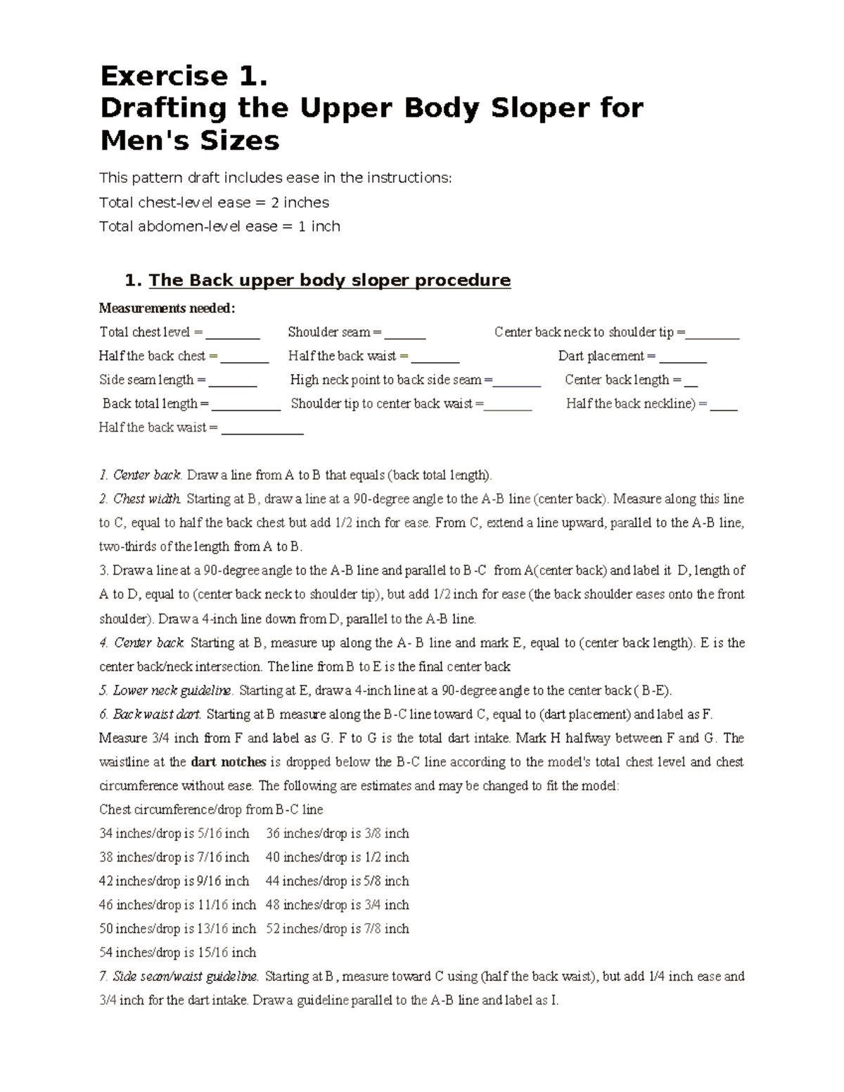 Hid Sloper Exercise - lecture note - Exercise 1. Drafting the Upper ...