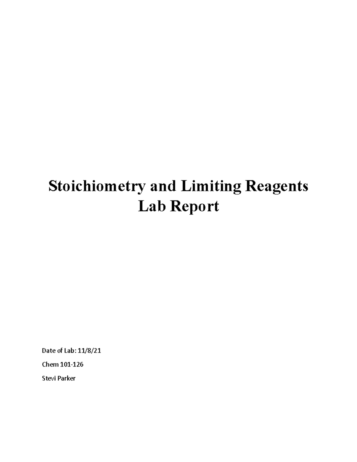 Stoichiometry and Limiting Reagents, Section 126, 11-10-21 ...