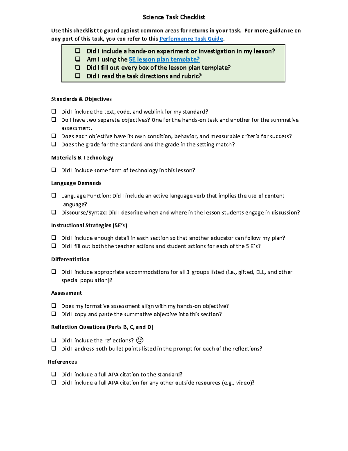 Science Task Check List - Science Task Checklist Use this checklist to ...