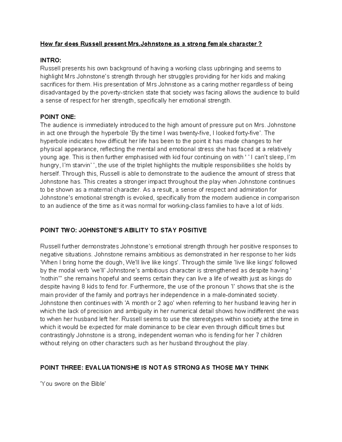 How far does Russell present Mrs. Johnstone as a strong female ...