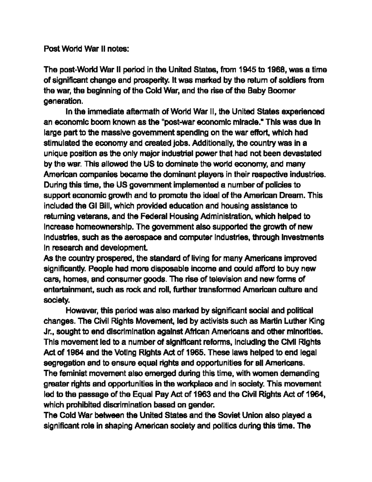 The post World War II period - HST 122 - Studocu