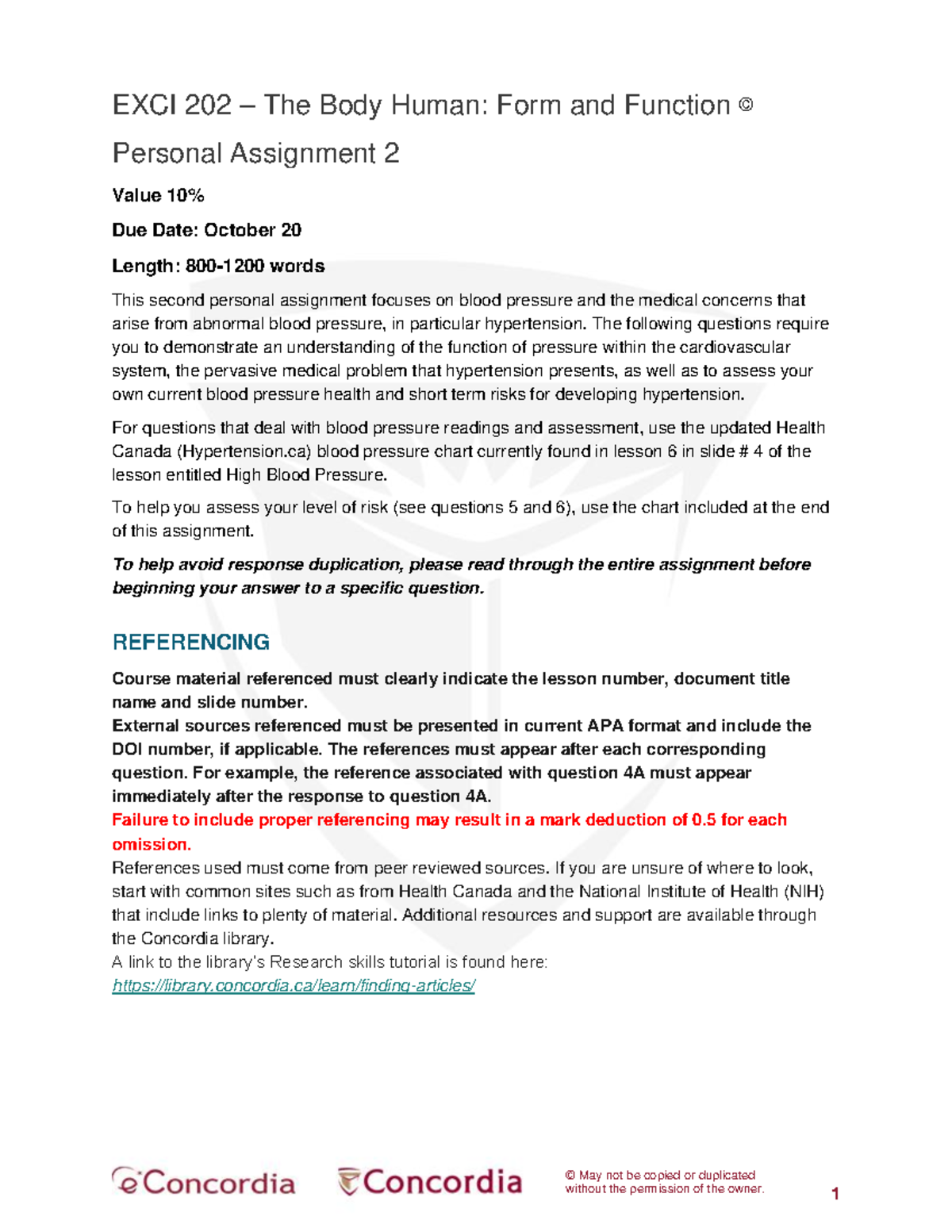 Personal Assignment 2 Instructions Fall 2023 - © May not be copied or duplicated without the ...