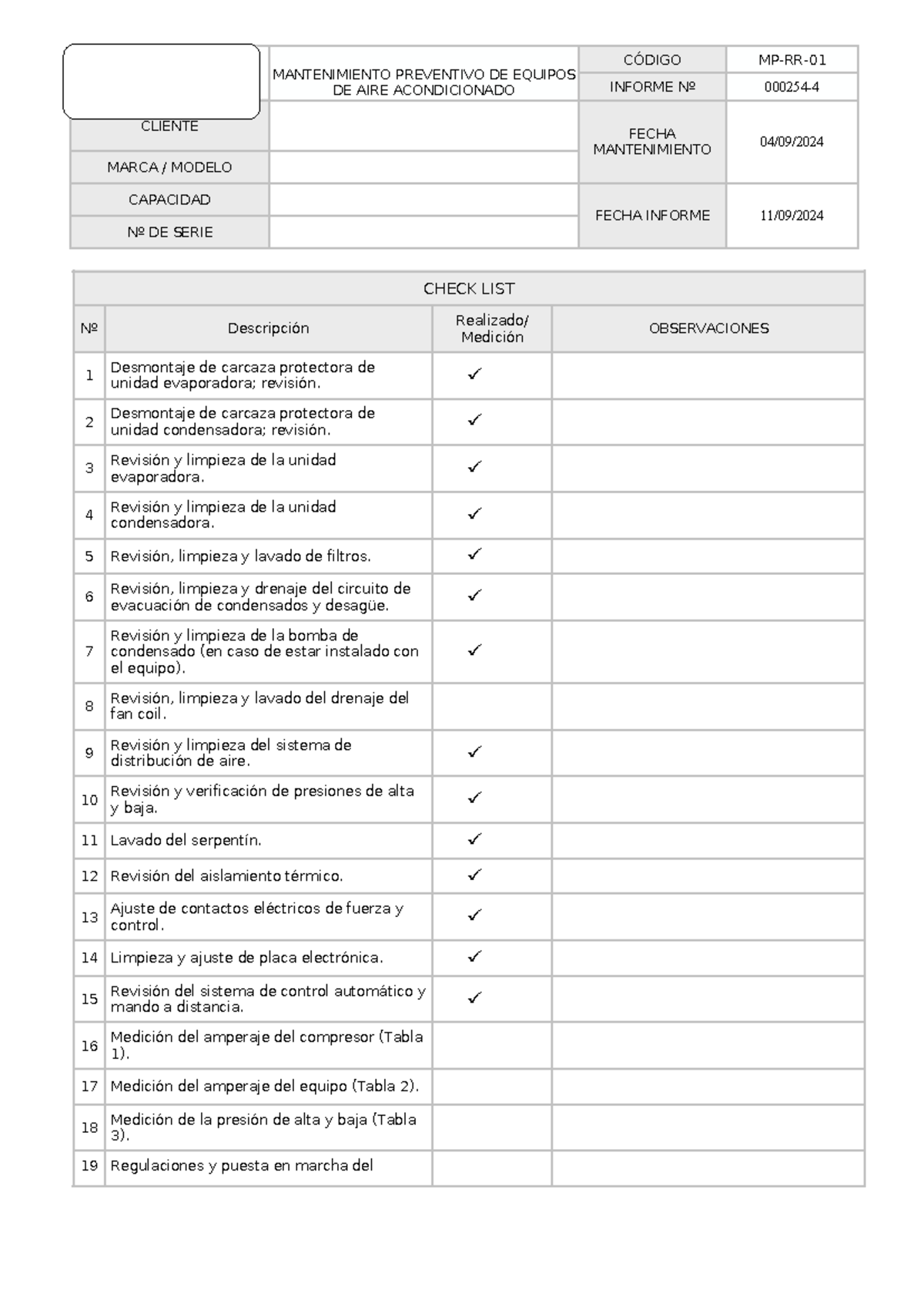 Formato Mantenimiento De Equipos De Aire Acondicionado Mantenimiento