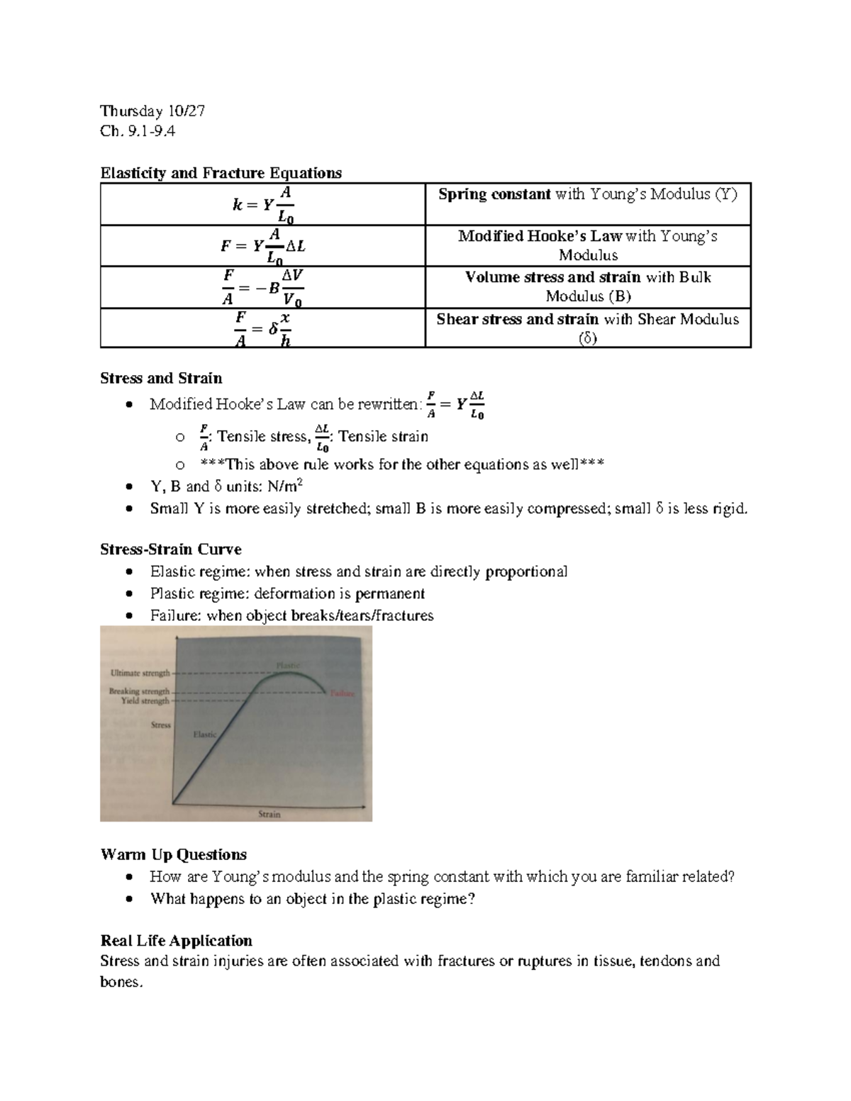Lecture 10/27/22 - Thursday 10/ Ch. 9-9. Elasticity and Fracture ...