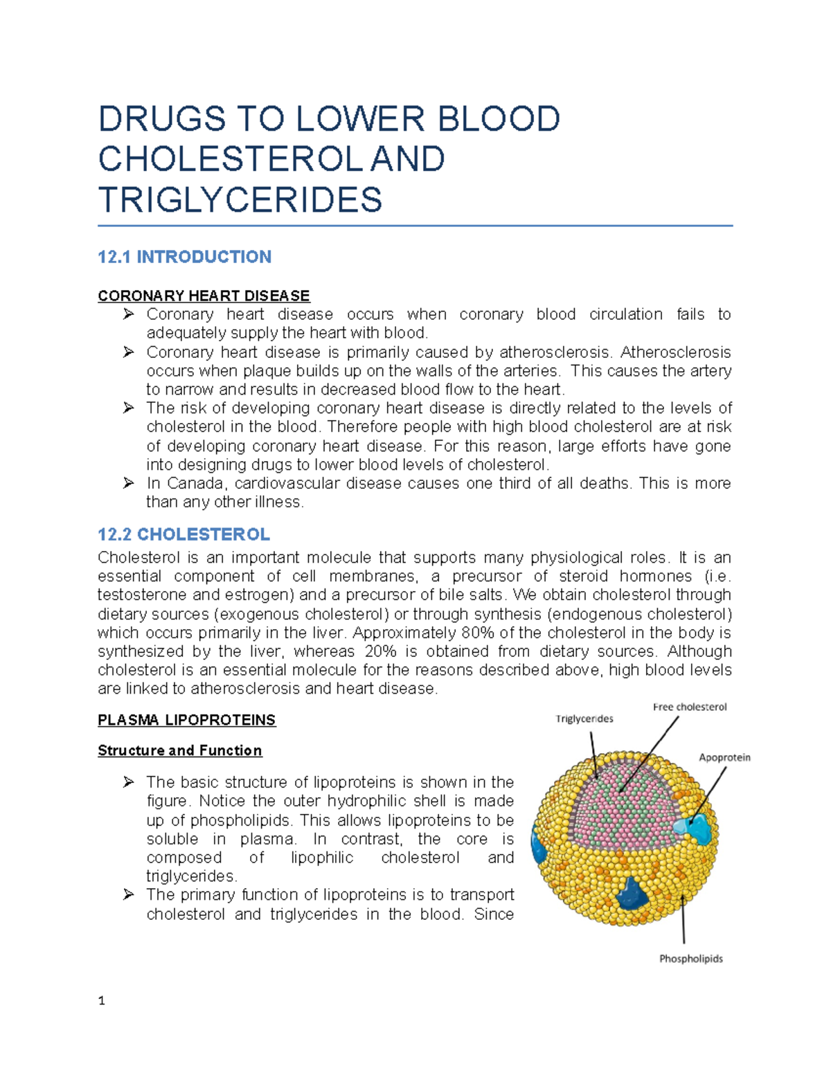 Module 12 Notes - DRUGS TO LOWER BLOOD CHOLESTEROL AND TRIGLYCERIDES 12 ...