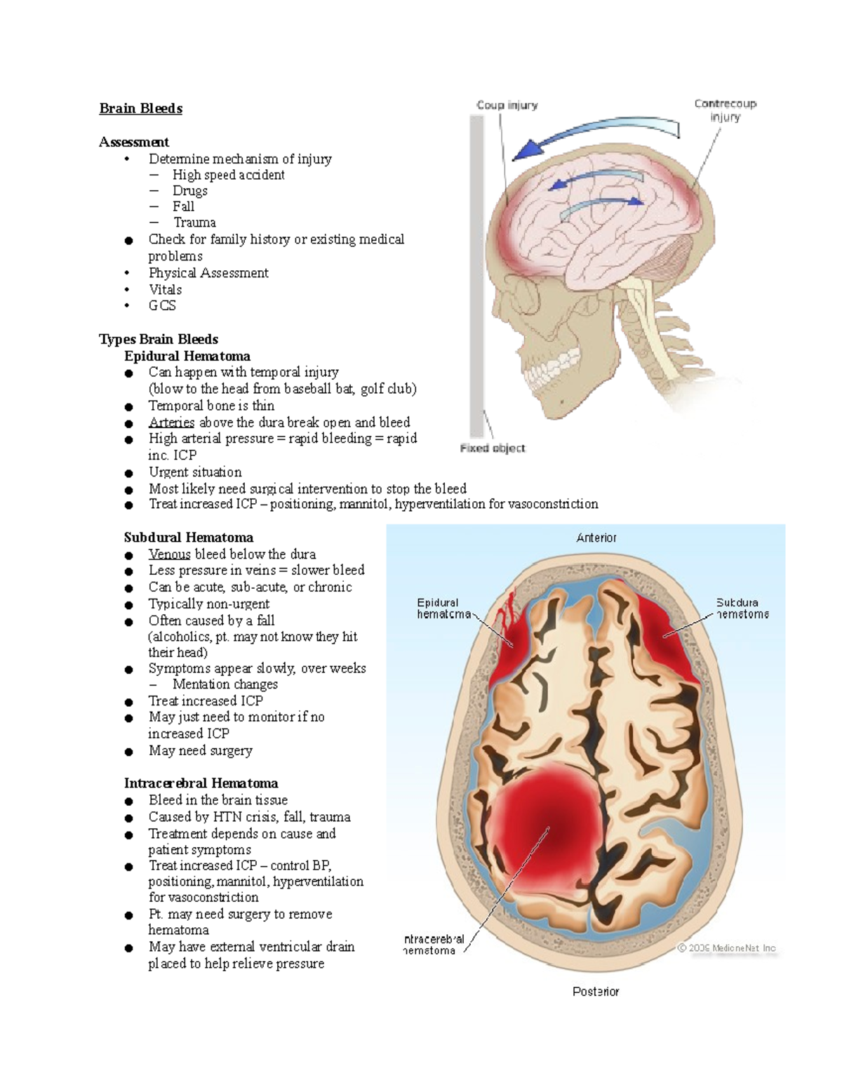 10 Neuro Notes Brain Bleeds - Brain Bleeds Assessment • Determine ...