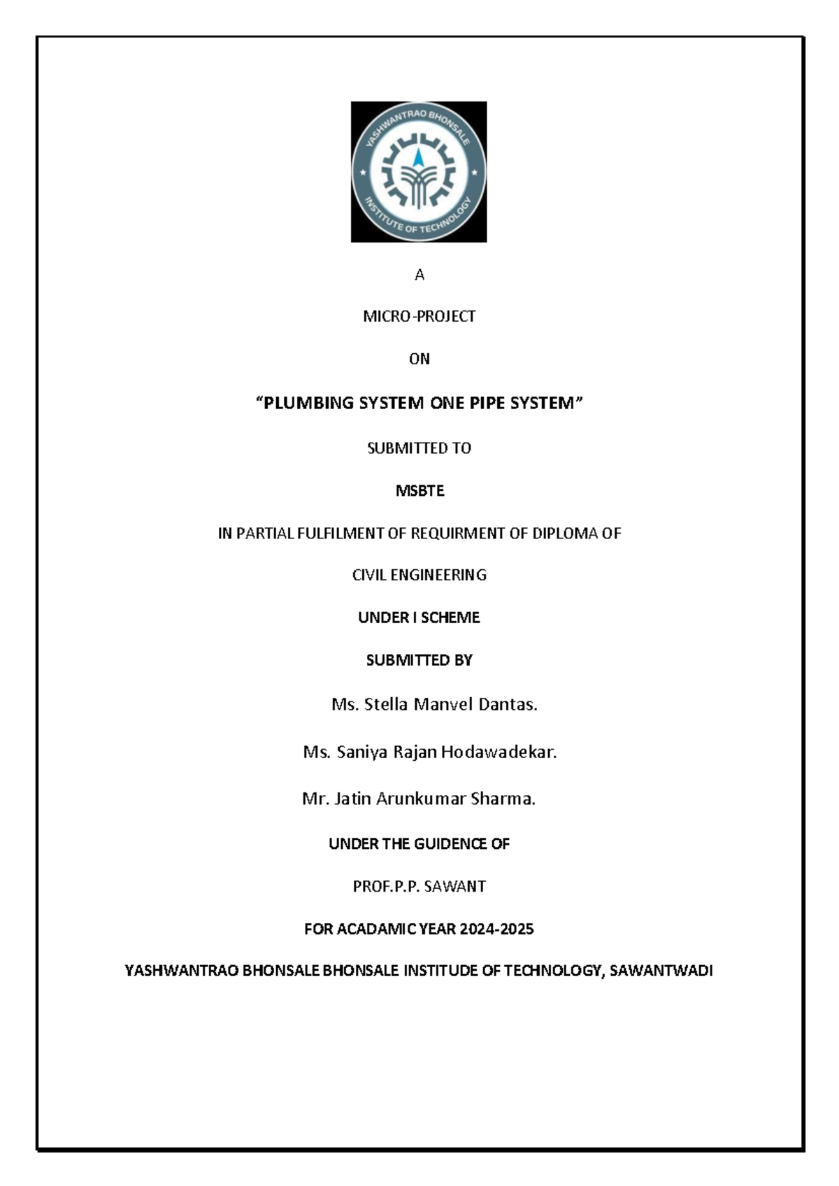 PHE 2024 083650 - None - A MICRO-PROJECT ON “PLUMBING SYSTEM ONE PIPE ...