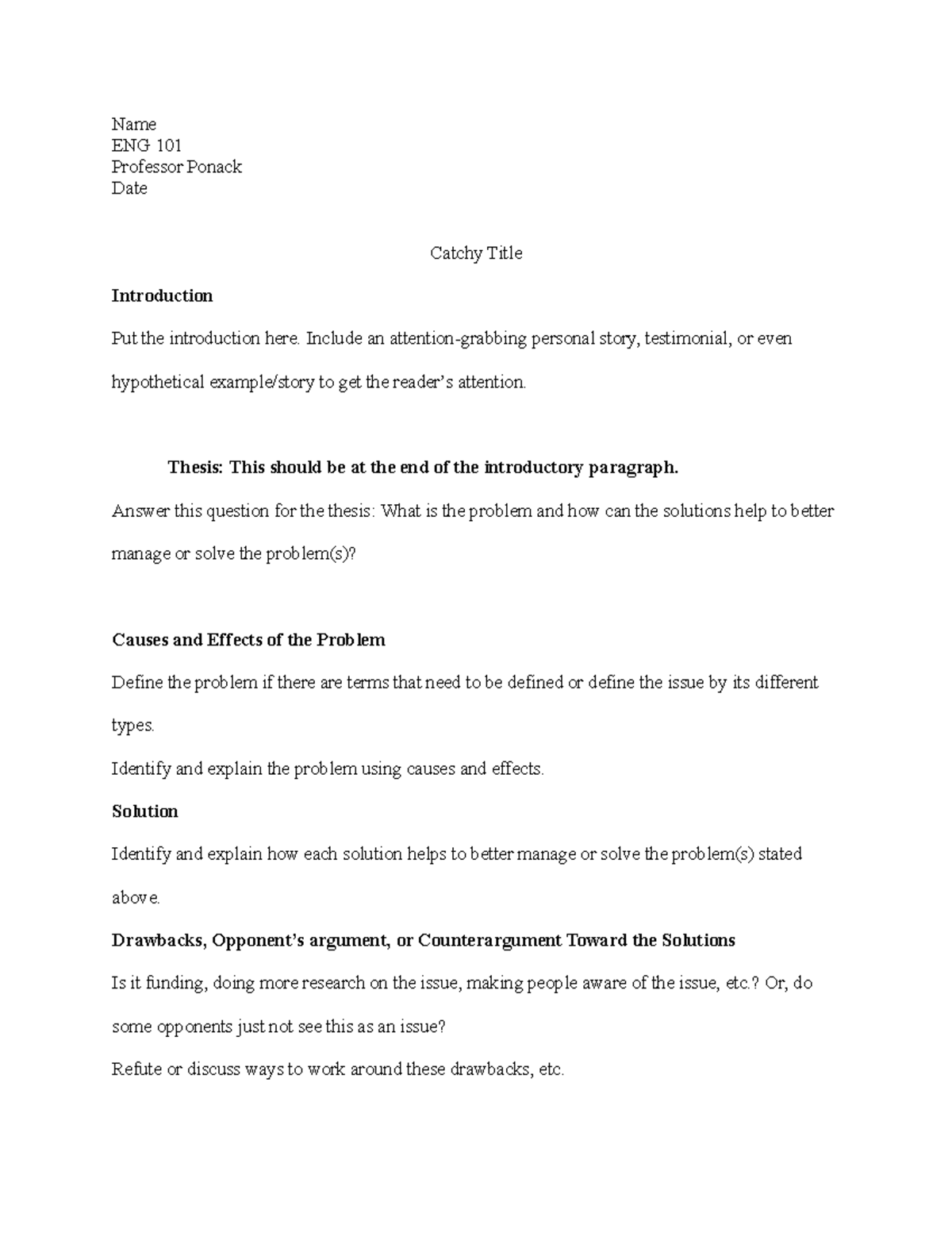 Outline with Headers for Cause, Effect, and Solution Essay and Works ...