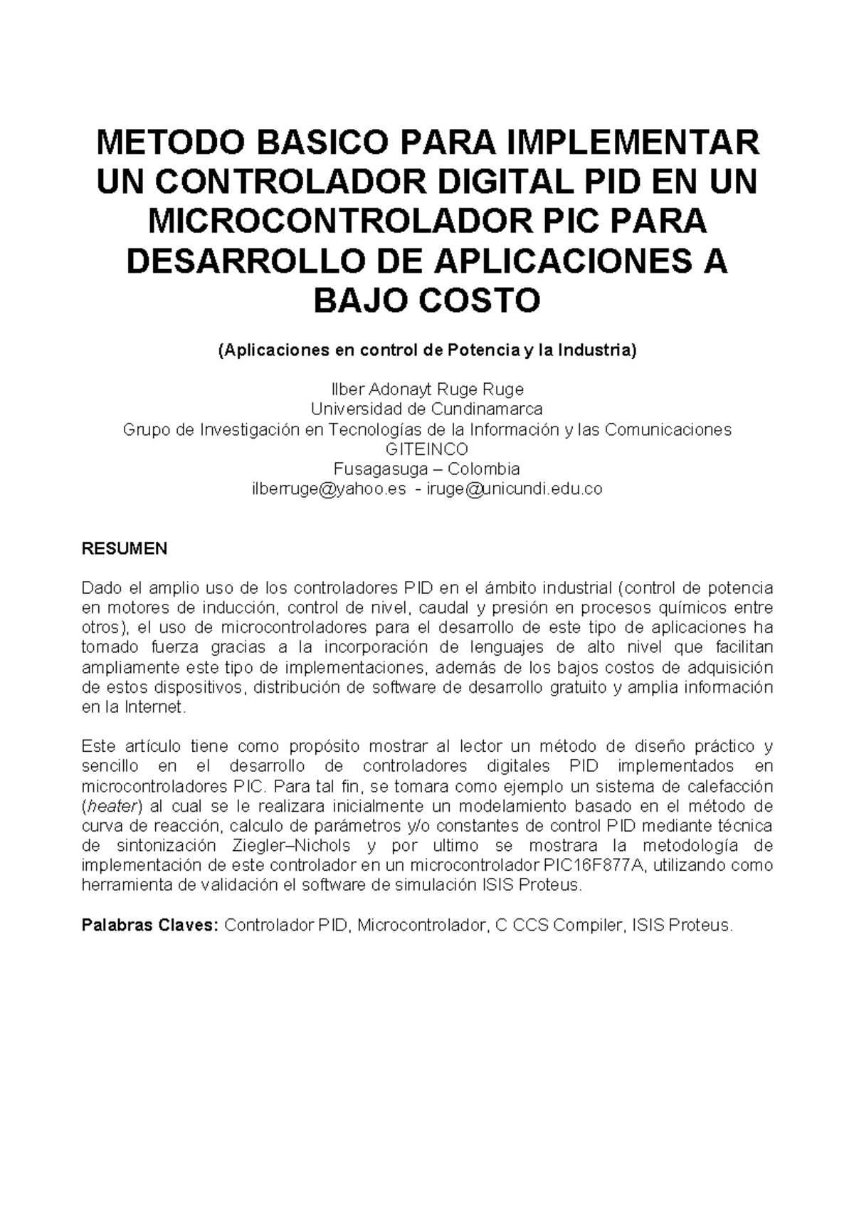 Articulo modulo PID - METODO BASICO PARA IMPLEMENTAR UN CONTROLADOR ...