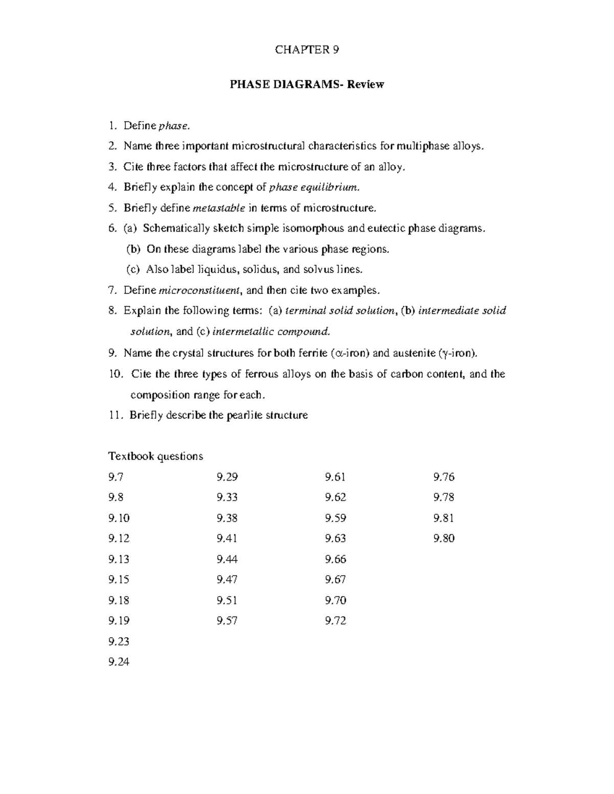 Ch09tut - Chapter 9 tutorial questions - CHAPTER 9 PHASE DIAGRAMS ...