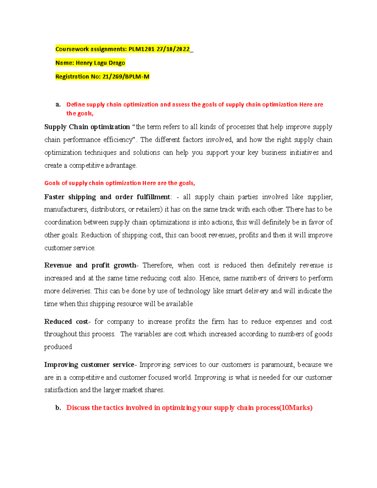 PLM1201 Coursework assignments - Coursework assignments: PLM1201 27/10 ...