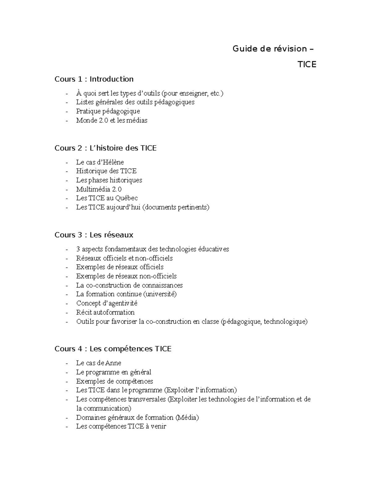 Guide de révision - TICE - Guide de révision – TICE Cours 1 ...