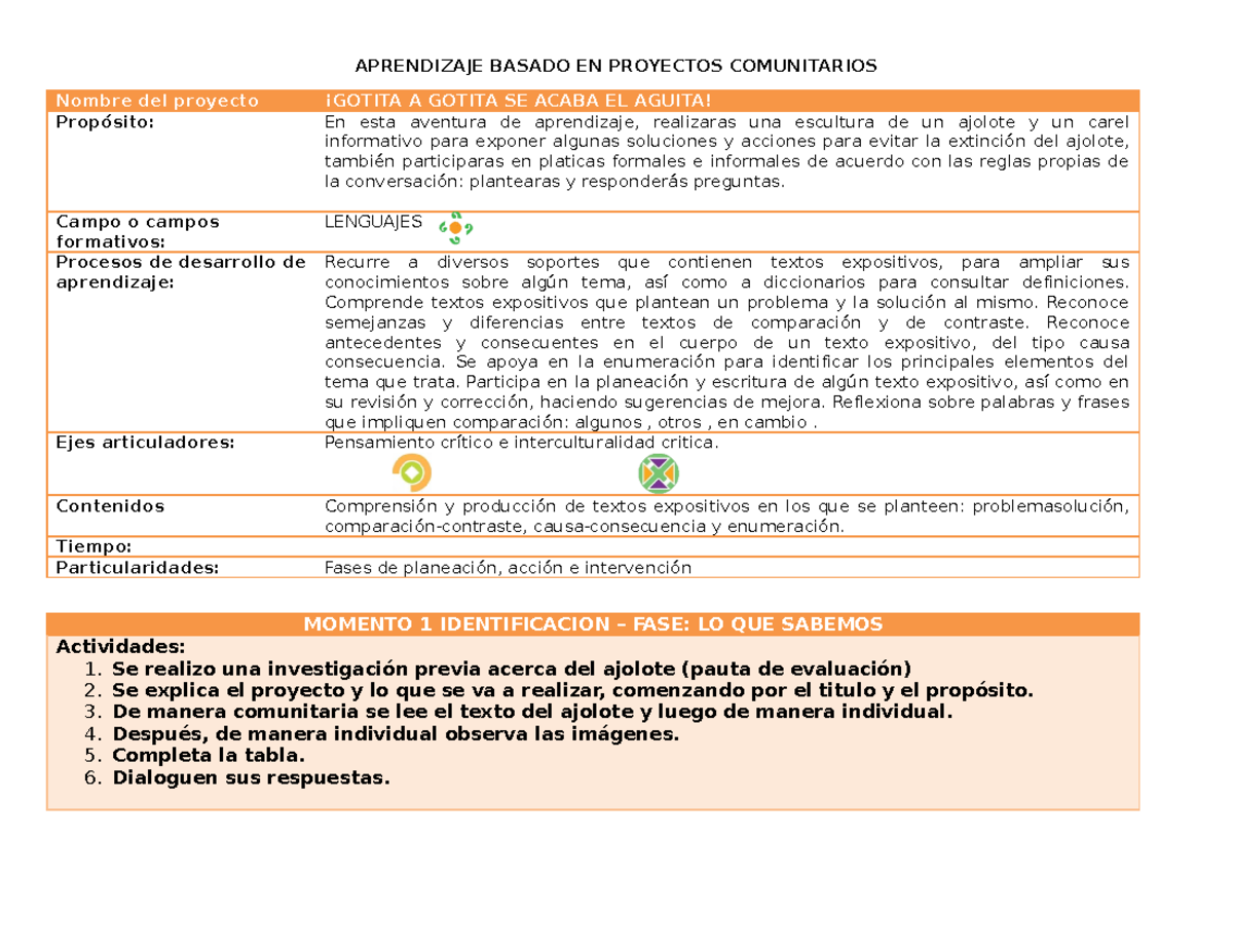 Planeacion MI Amigo EL Ajolote - APRENDIZAJE BASADO EN PROYECTOS ...