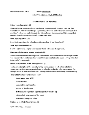 Scientific Method Worksheet example - Life Science Lab BSC1005L Name ...