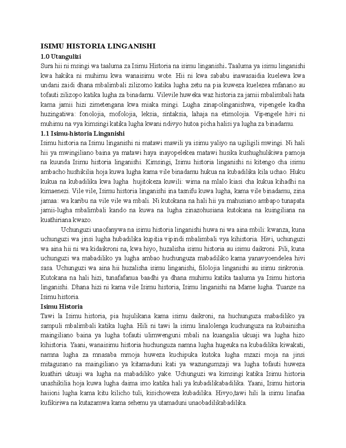 Isimuhistorialinganishi - ISIMU HISTORIA LINGANISHI 1 Utangulizi Sura hii ni msingi wa taaluma ...
