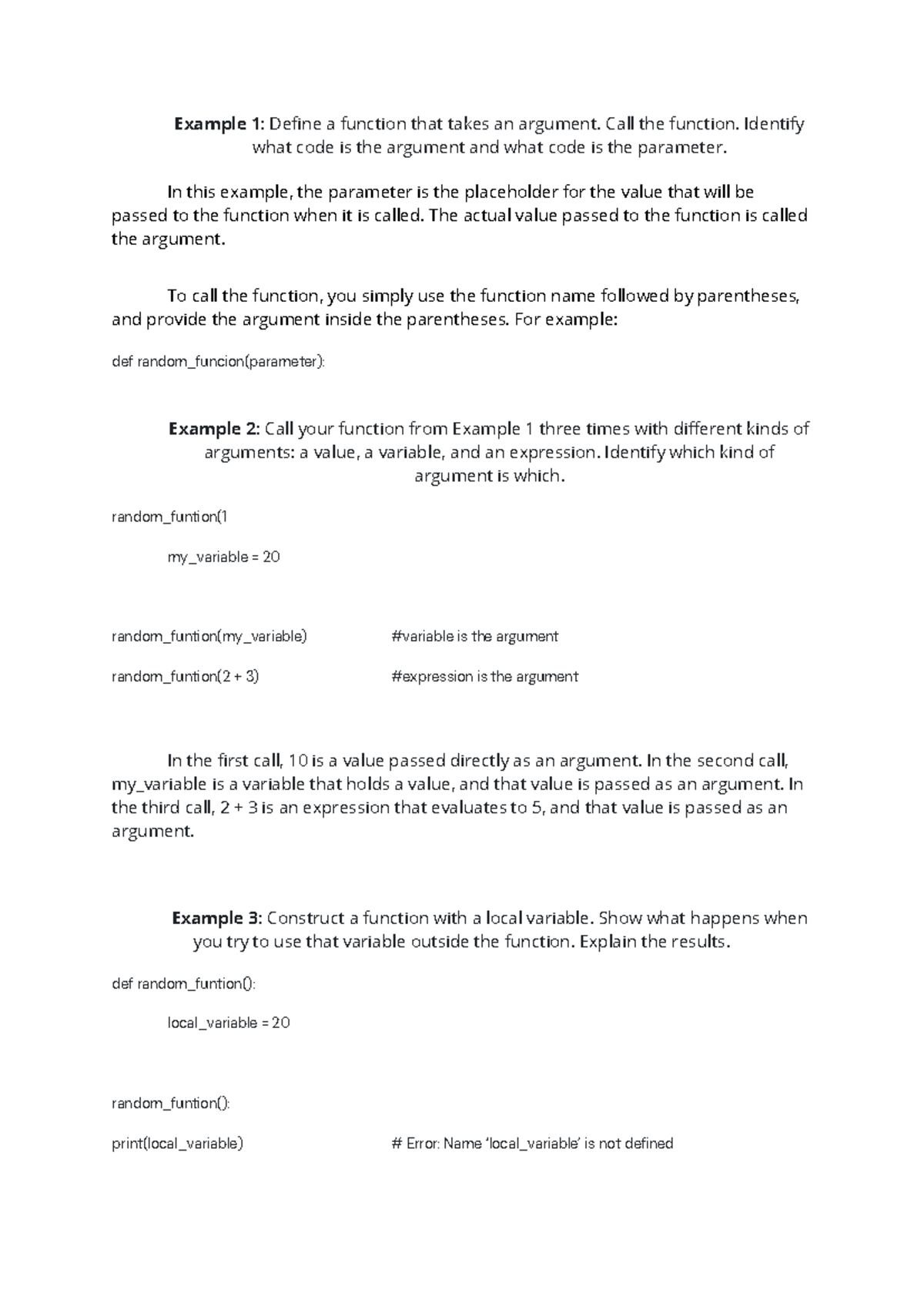 Document 11 Mark Up Assignment Example 1 Define A Function That Takes An Argument Call The