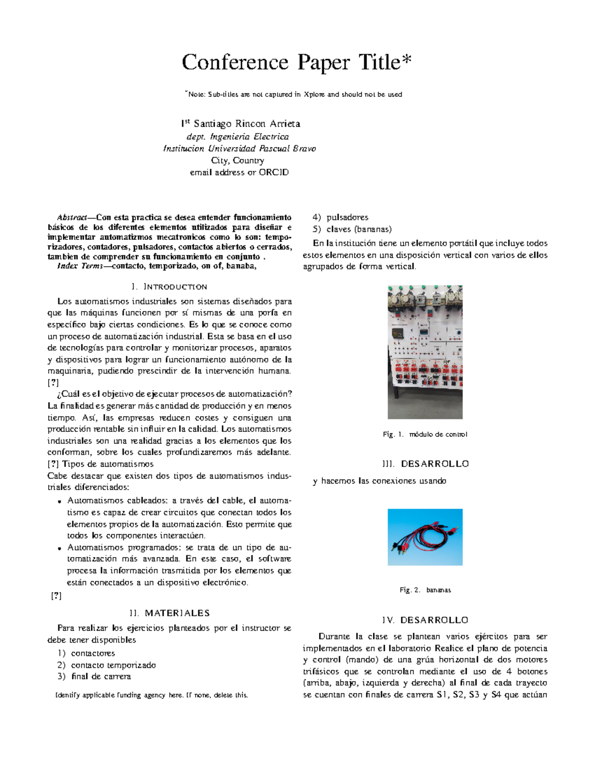 IEEE Conference informe control - Conference Paper Title* *Note: Sub ...