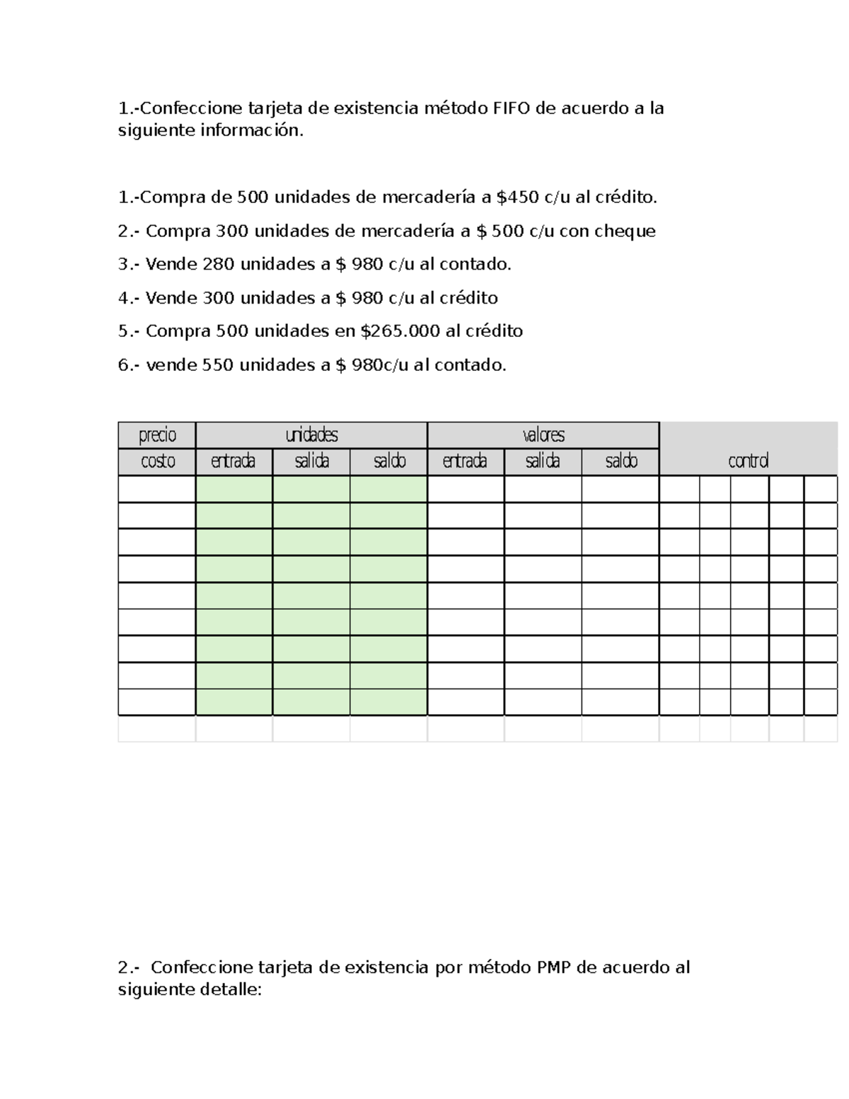 Tarea N°1 Tarjetas DE Existencia - 1.-Confeccione tarjeta de existencia ...
