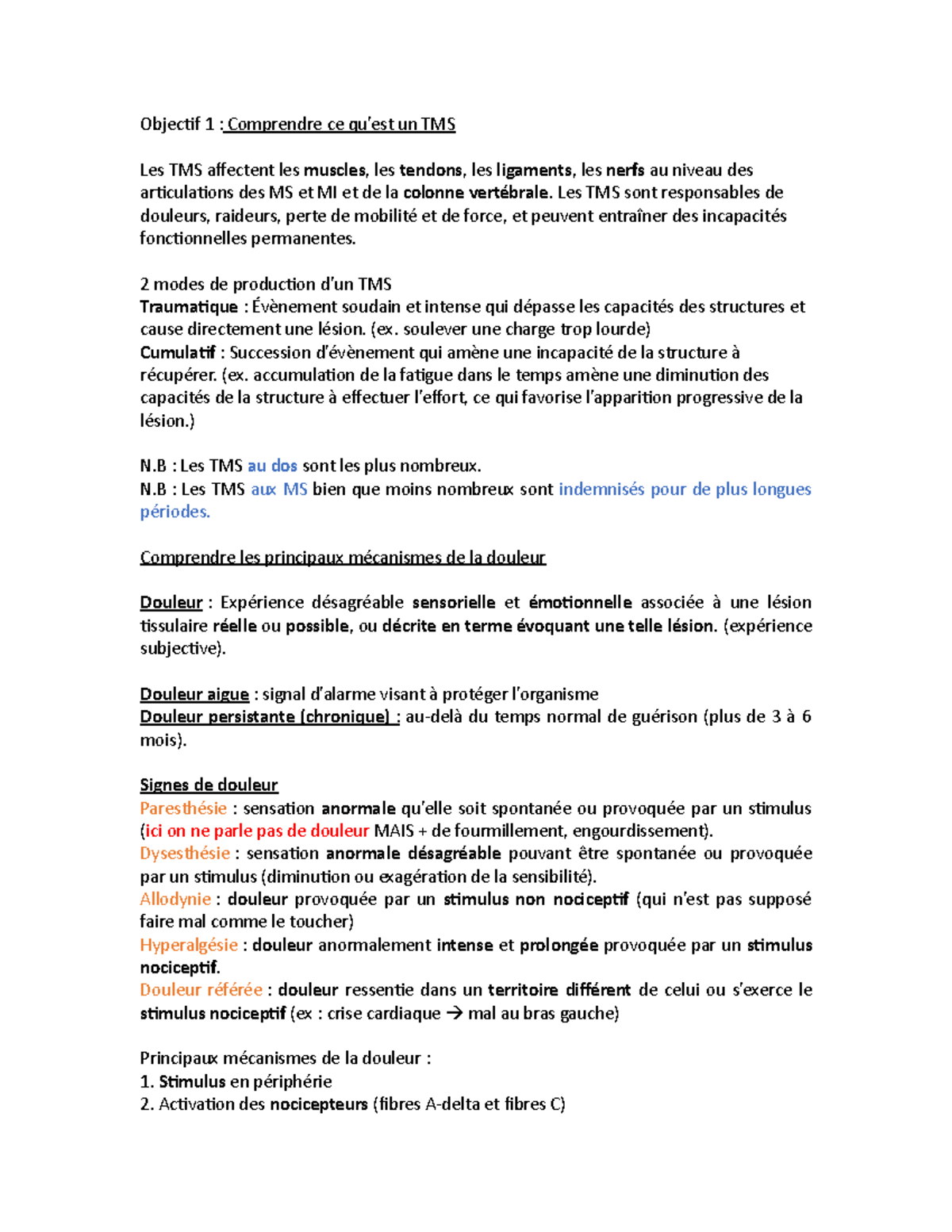 Éval et inter en ergo personnes atteintes TMS partie 1 - Objectif 1 ...