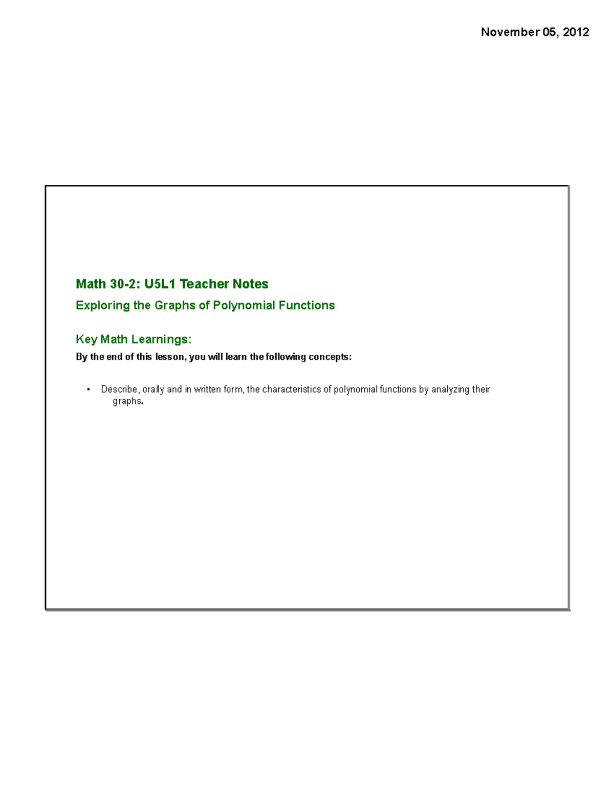 Math 30-2: Unit 5 Lesson 1 - Exploring Polynomial Functions - Math 30 ...