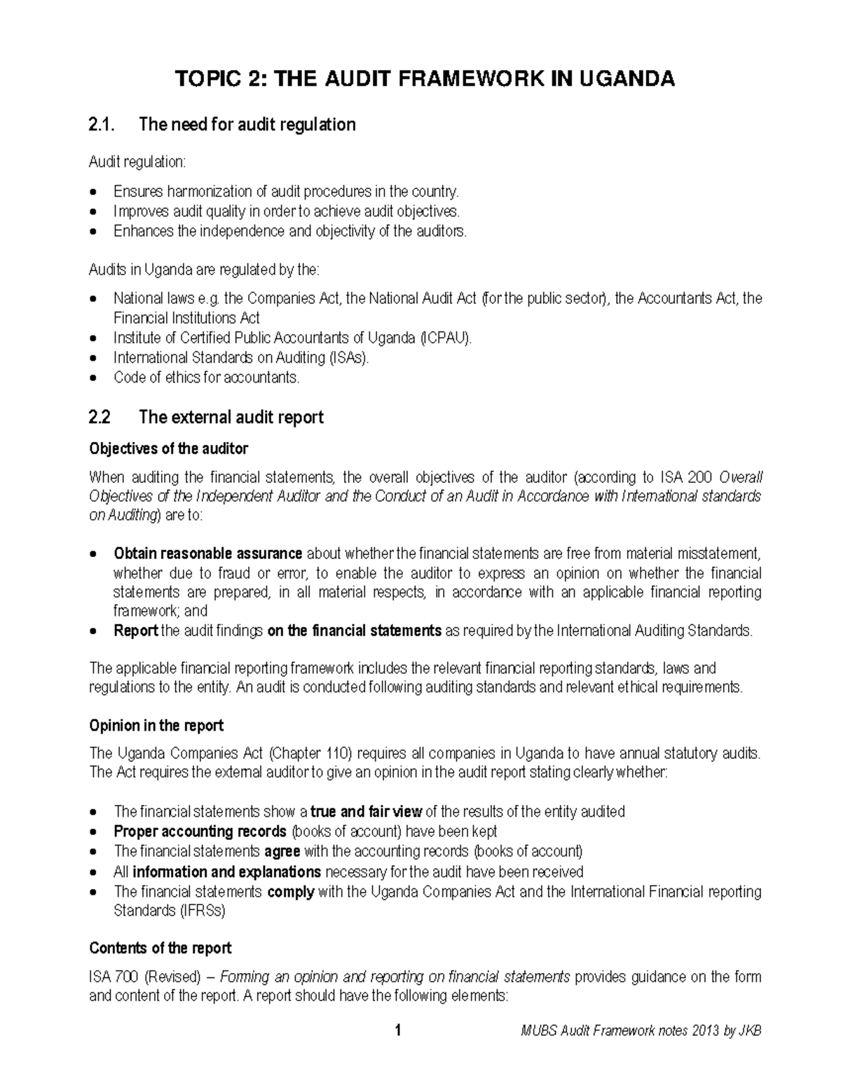 Audit Theory- Topic 2 - TOPIC 2: THE AUDIT FRAMEWORK IN UGANDA 2. The ...